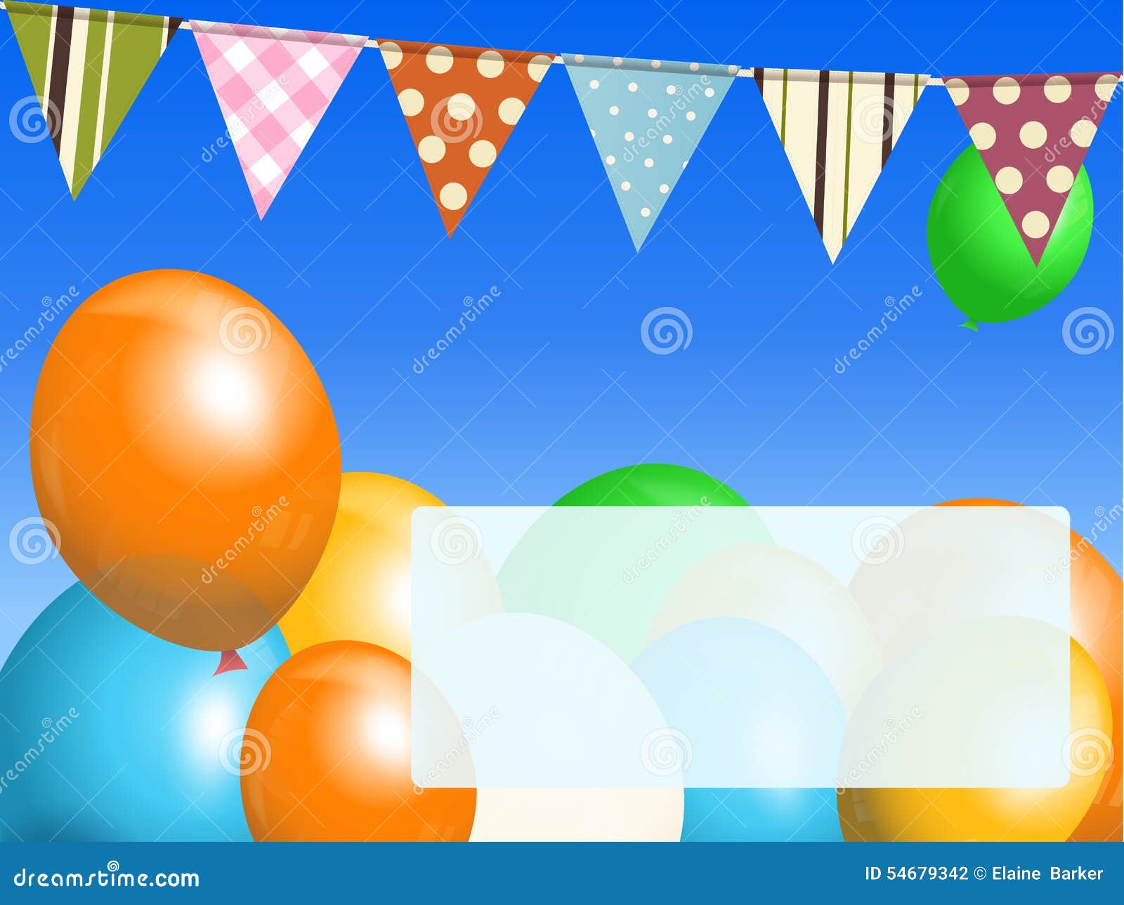 Balloons and Bunting on Blue Sky with Message Stock Illustration ...