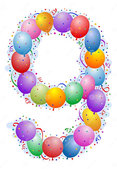 Balloons and Confetti Number 9 Stock Vector - Illustration of ...