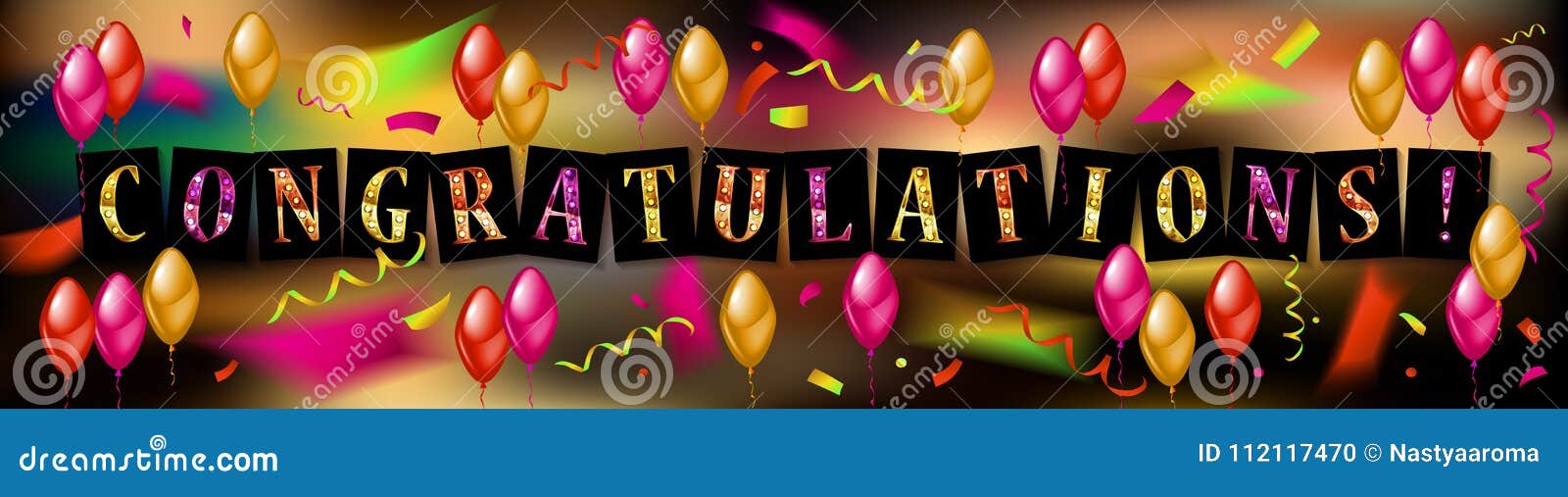 Balloons with Confetti and Text Congrats. Stock Vector - Illustration ...