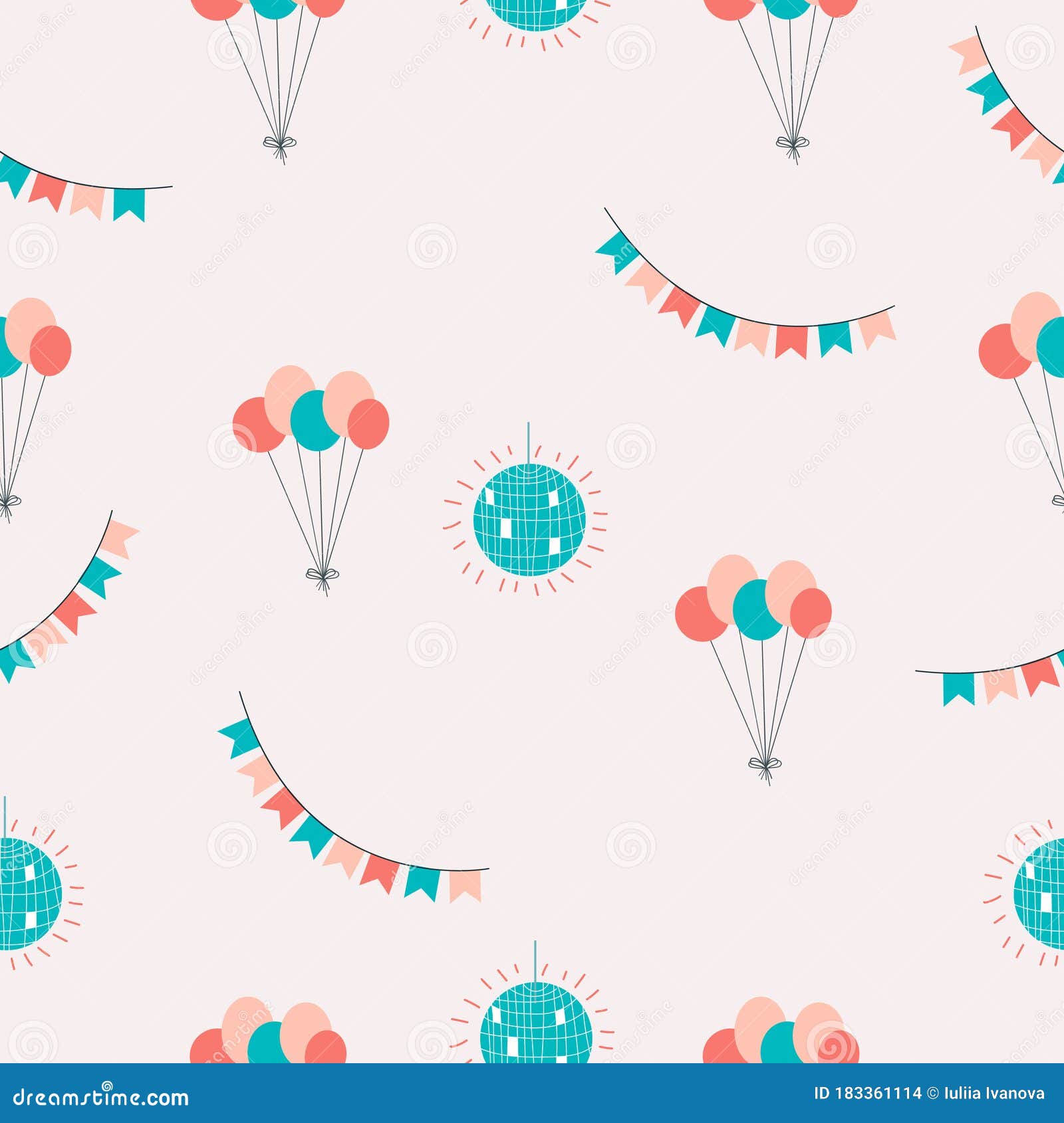 Balloons, Disco Ball, Flags Seamless Pattern. Perfect for Wrapping ...