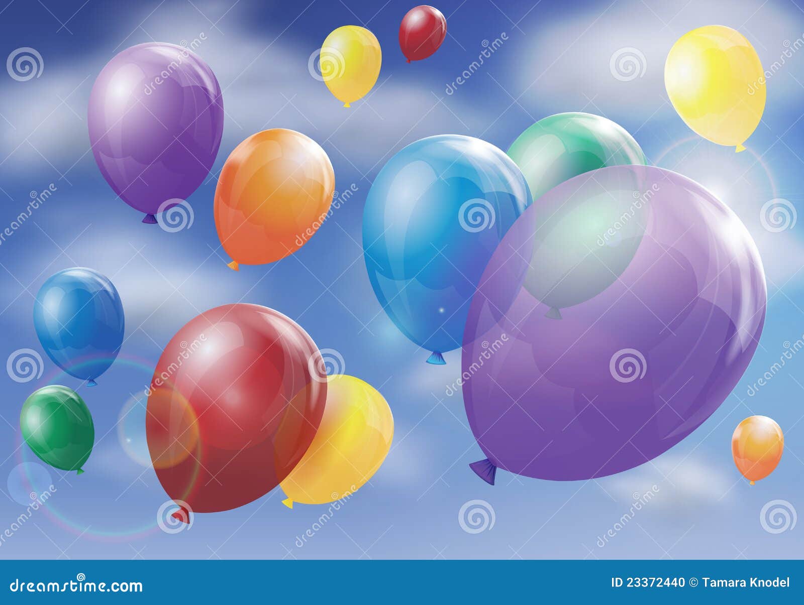 Hot Air Balloons Floating In Sky Over Beautiful Nature Landscape ...