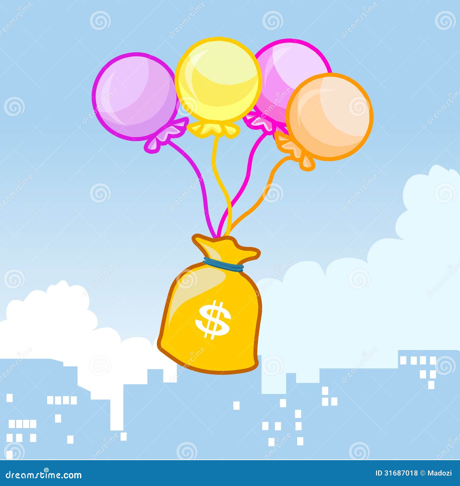 Balloons Fly with a Bag of Money Stock Vector - Illustration of cartoon ...