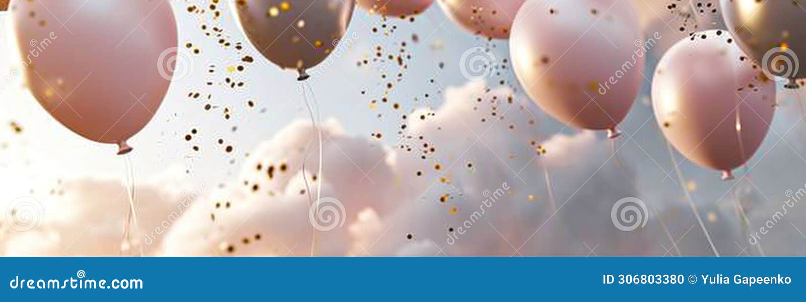 Balloons and Gold Confetti Falling from the Clouds Stock Illustration - Illustration of ...