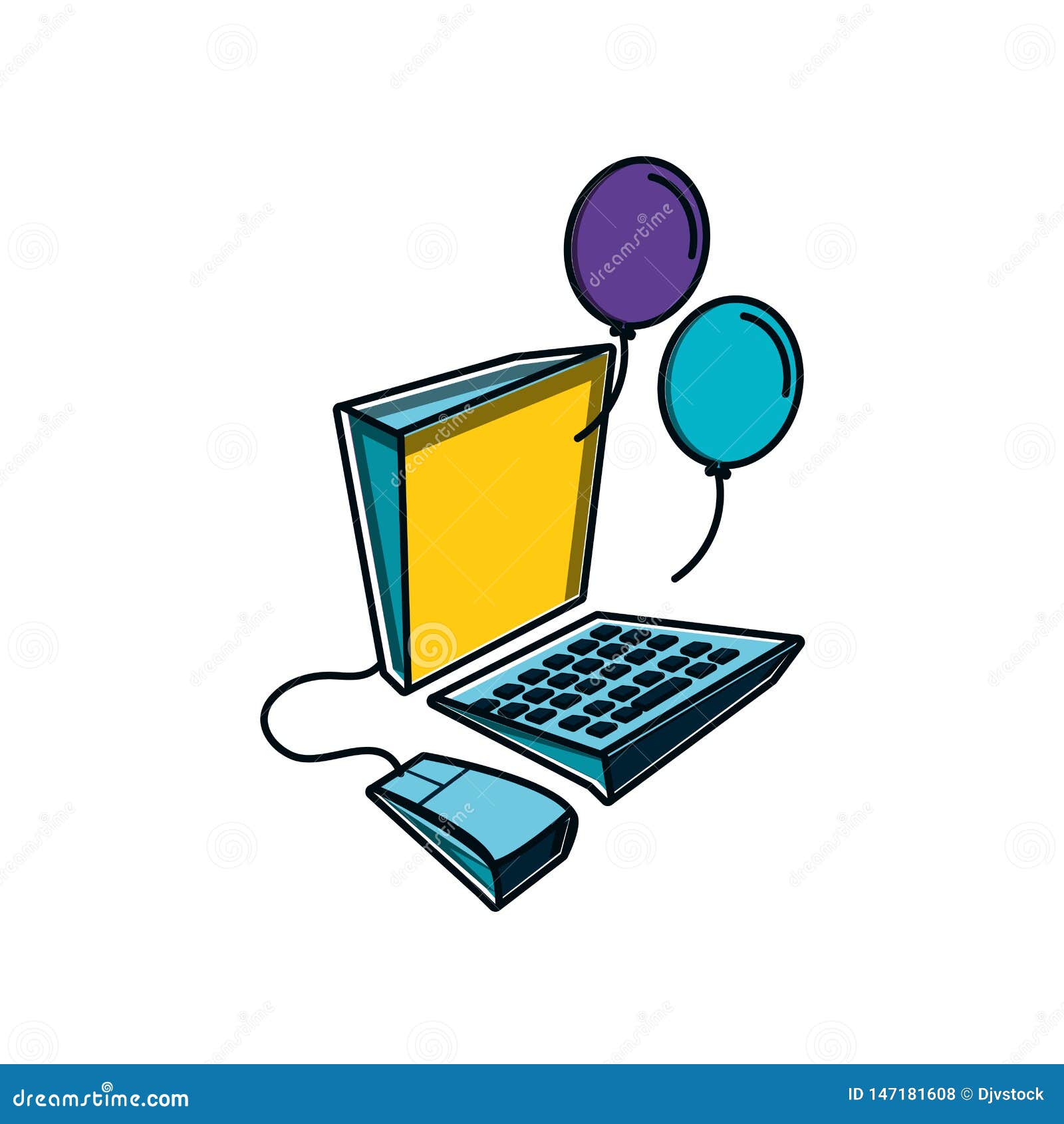 Balloons Helium with Desktop Computer Stock Illustration - Illustration ...