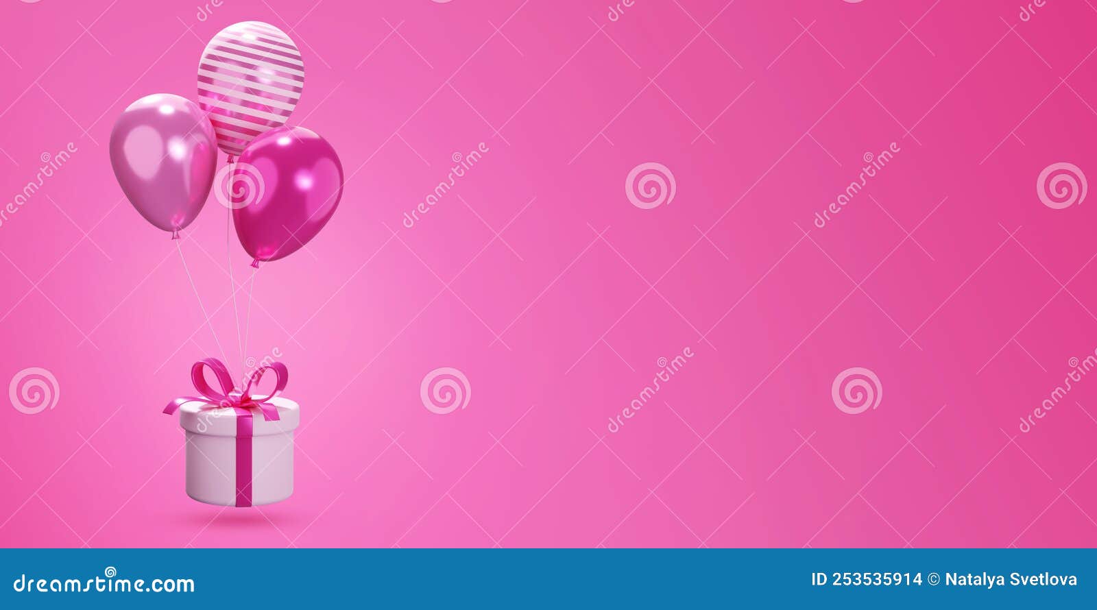 Balloons Lifting Gift Box and Space for Text Against Color Background ...