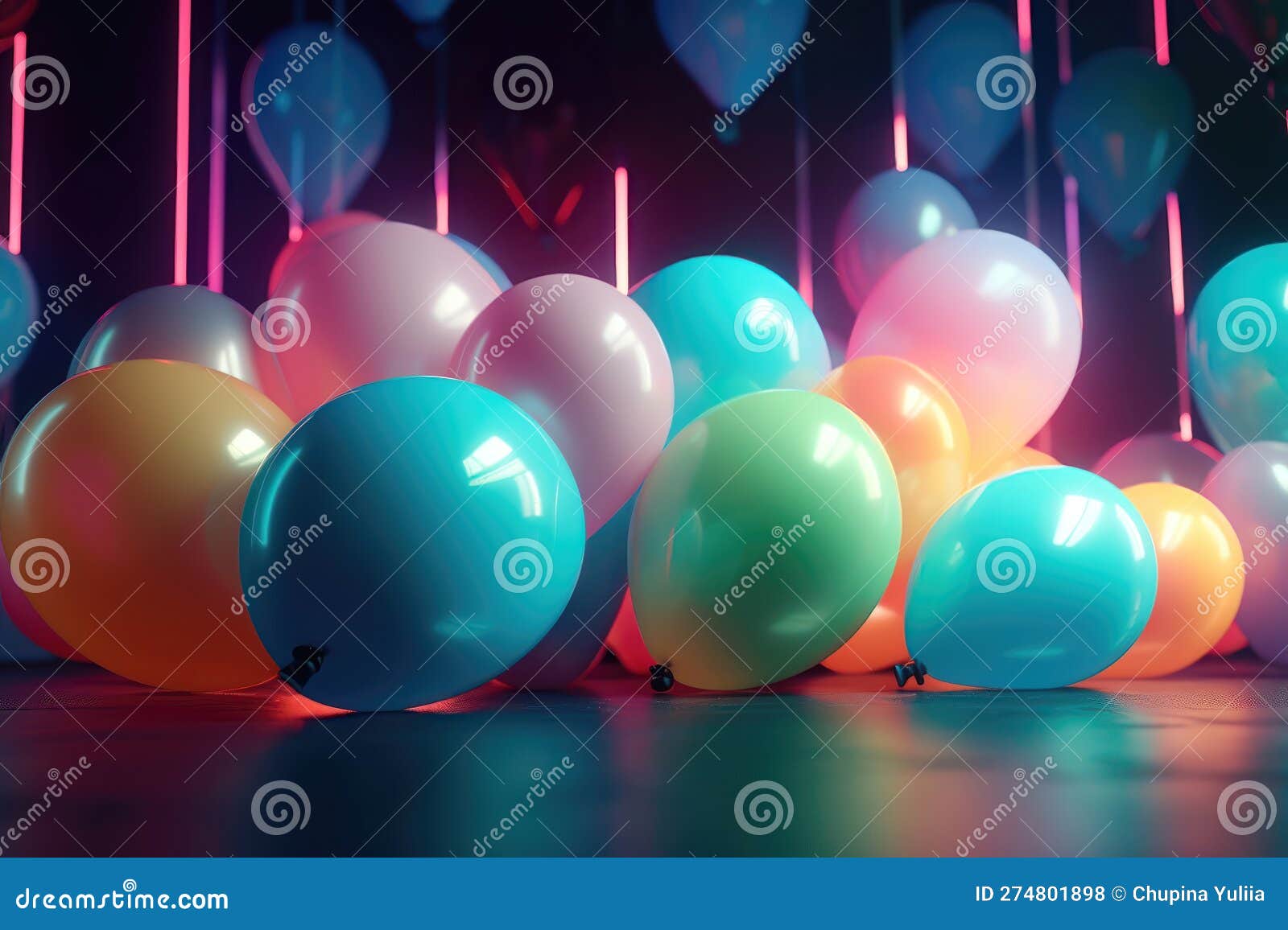 Balloons with Neon Lights on Colors Background. AI Generated Stock ...