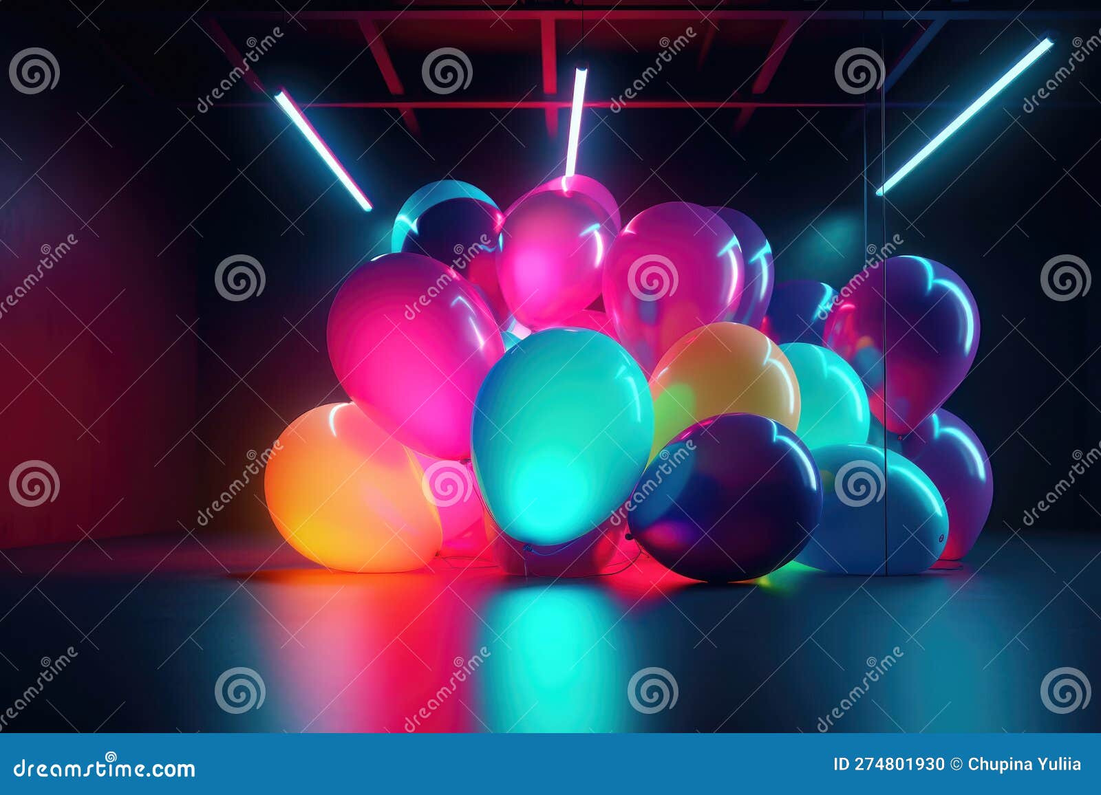 Balloons with Neon Lights on Colors Background. AI Generated Stock ...