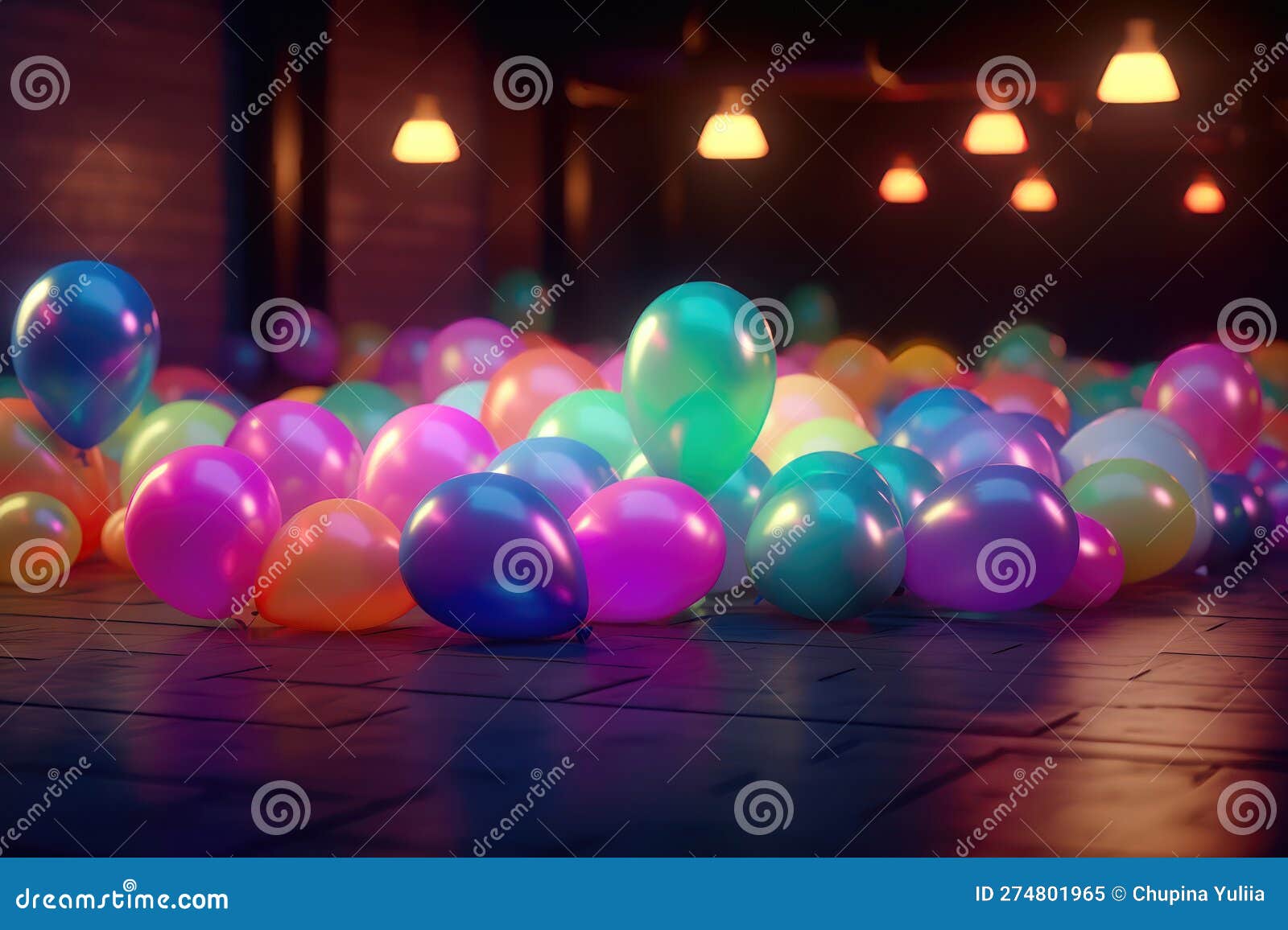 Balloons with Neon Lights on Colors Background. AI Generated Stock ...