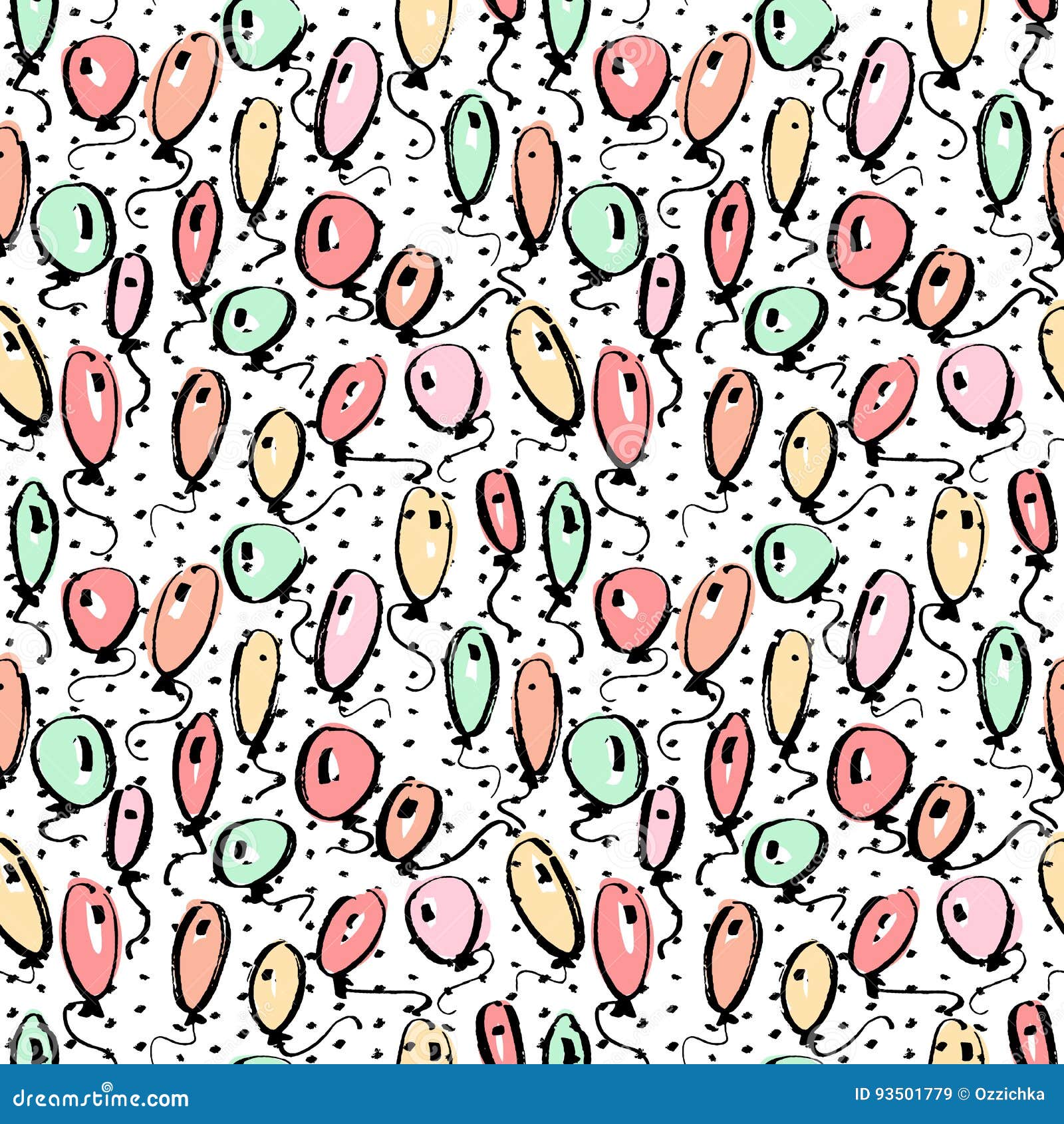 Balloons Seamless Pattern, Hand Drawn Baloons Isolated, Sketchy ...