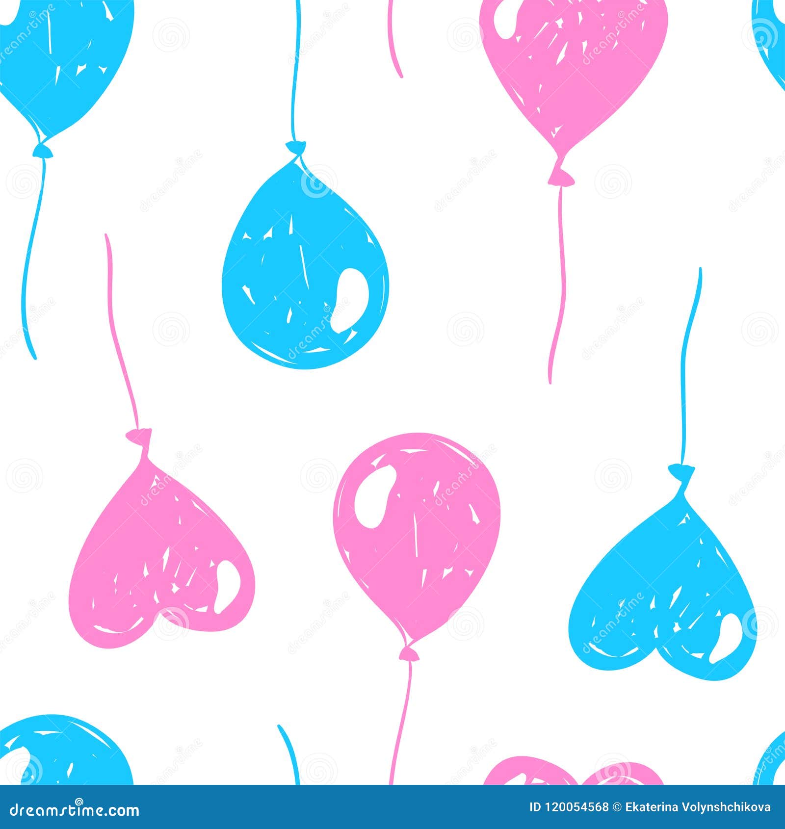 Balloons Simple Sketh Drawn Hand Seamless Pattern with Bright Colors ...
