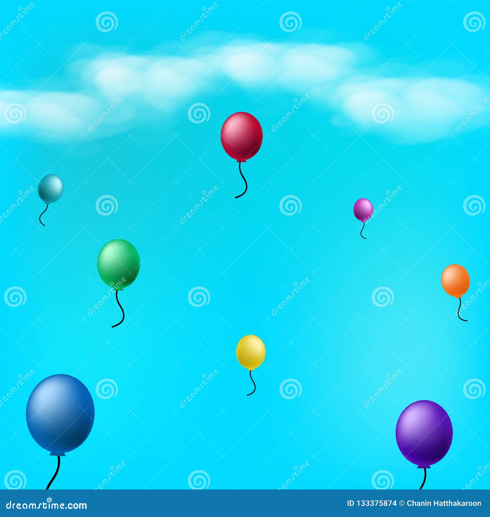 Balloons in the Sky with Clouds Abstract Background Vector Illus Stock ...