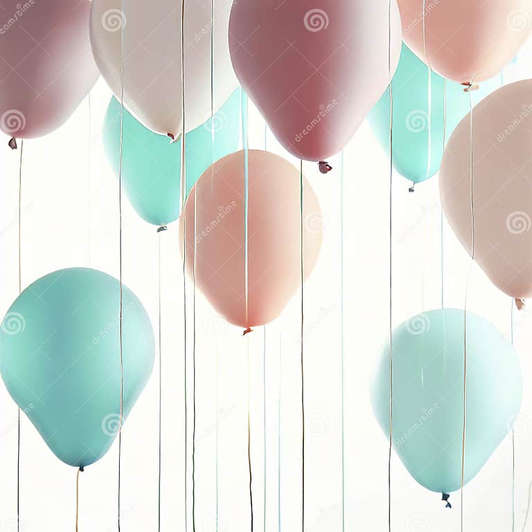 Balloons on Strings on White Background Stock Illustration ...