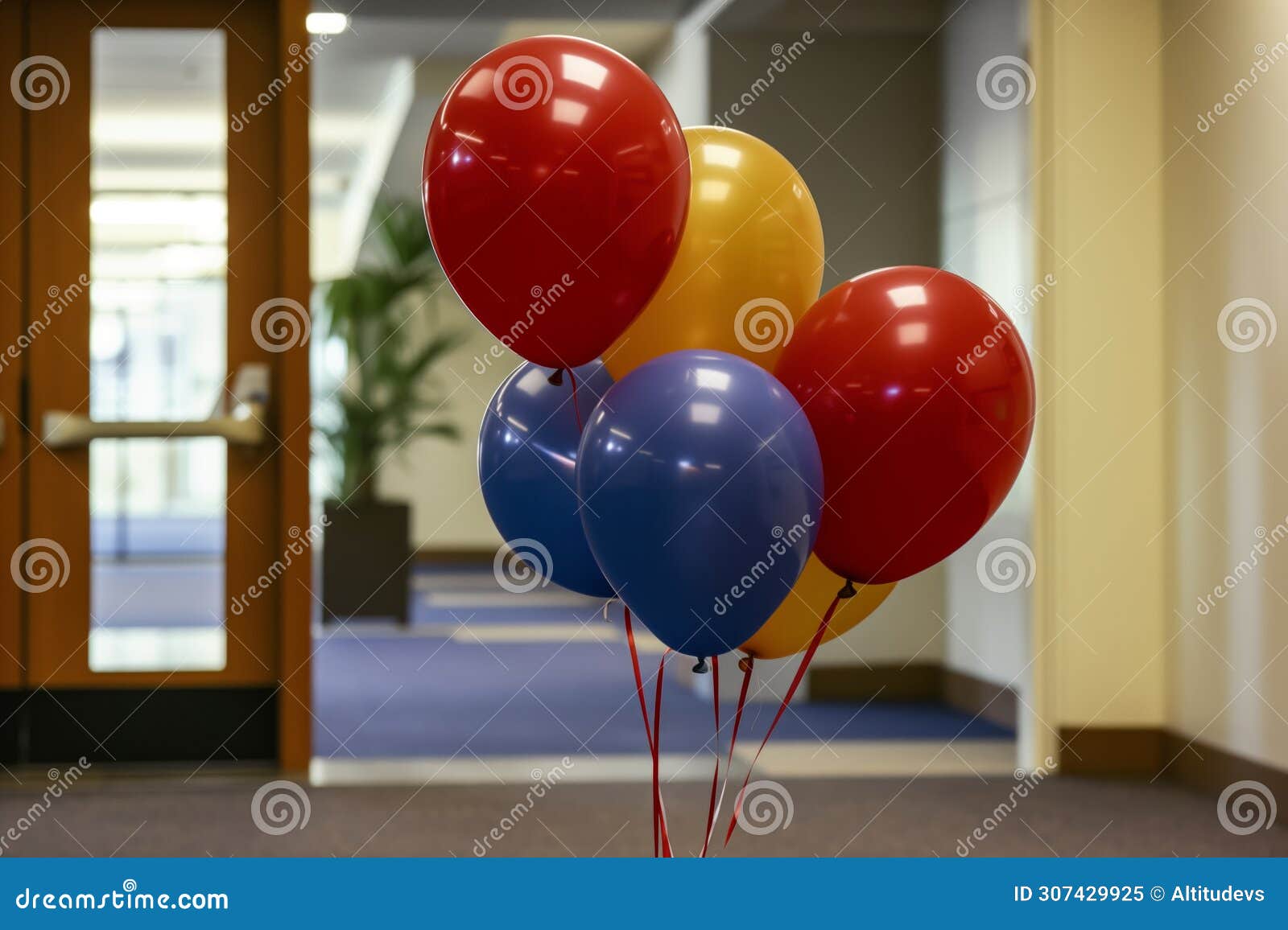 Balloons Stuck in Empty Office Lobby Stock Image - Image of aftermath ...