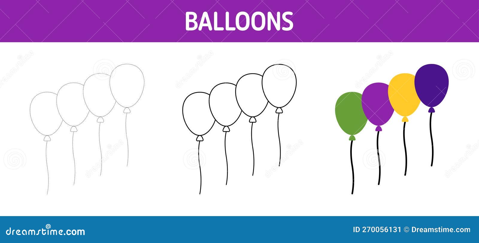 Balloons Tracing and Coloring Worksheet for Kids Stock Vector ...