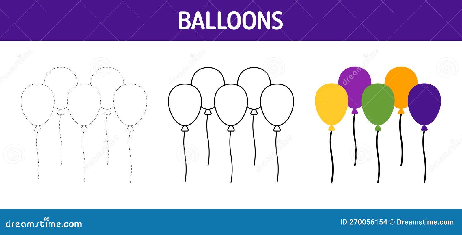 Balloons Tracing and Coloring Worksheet for Kids Stock Vector ...