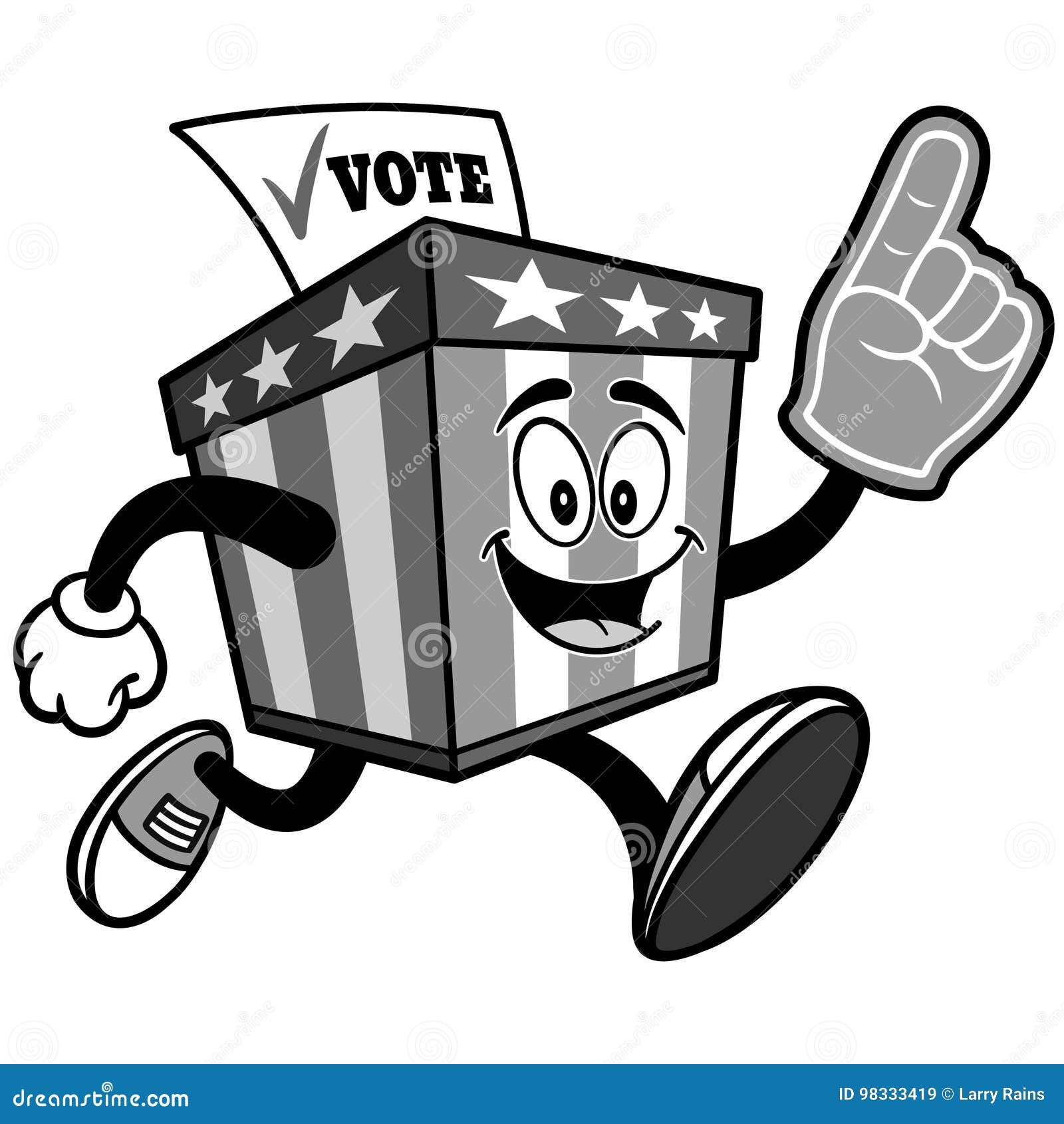 Ballot Box Mascot Running with Foam Finger Illustration Stock Vector ...