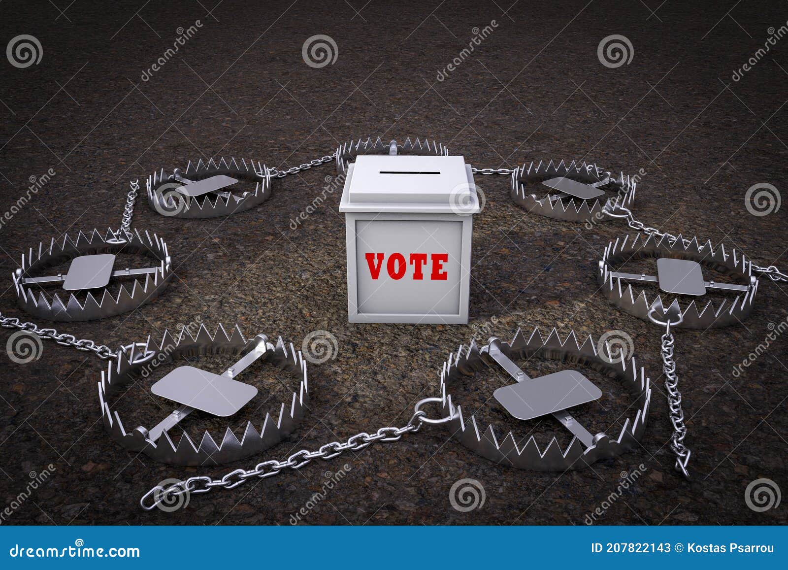 Ballot Box Surrounded by Metal Bear Trap Demonstrating Voting Issue. 3D ...