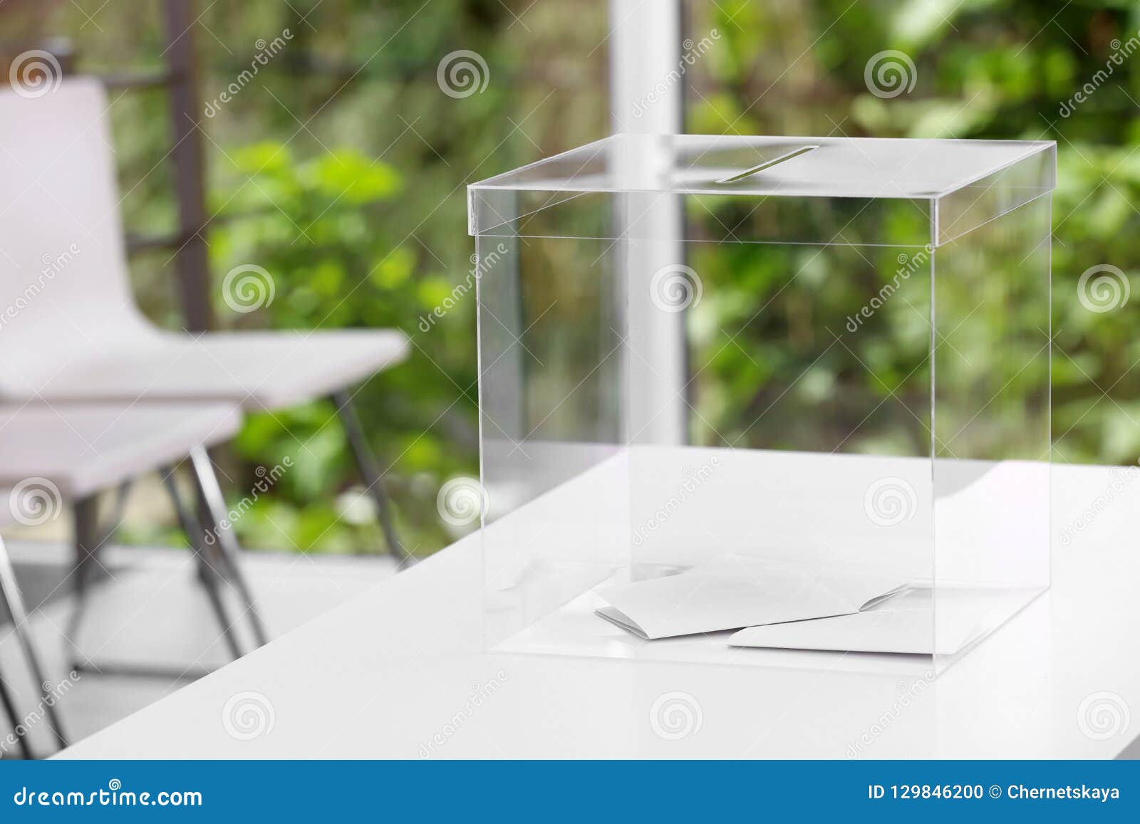 Ballot Box on Table at Polling Station Stock Photo - Image of politic ...