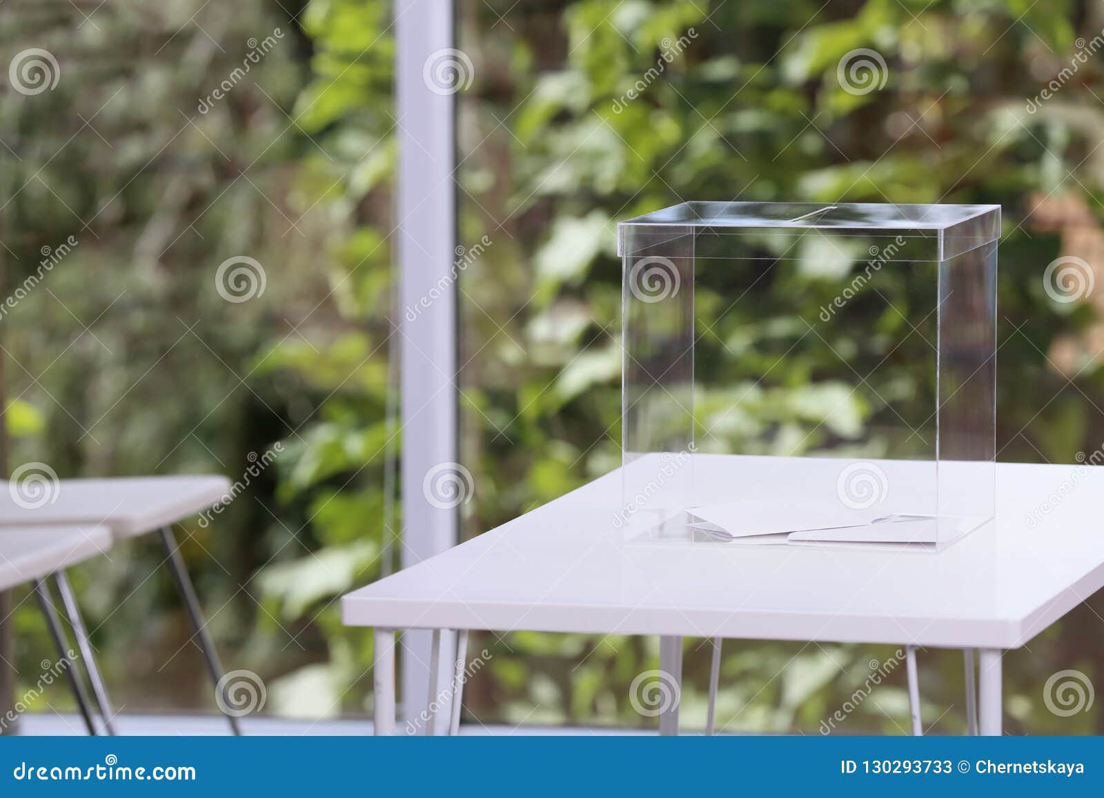 Ballot Box on Table at Polling Station. Stock Image - Image of politics ...