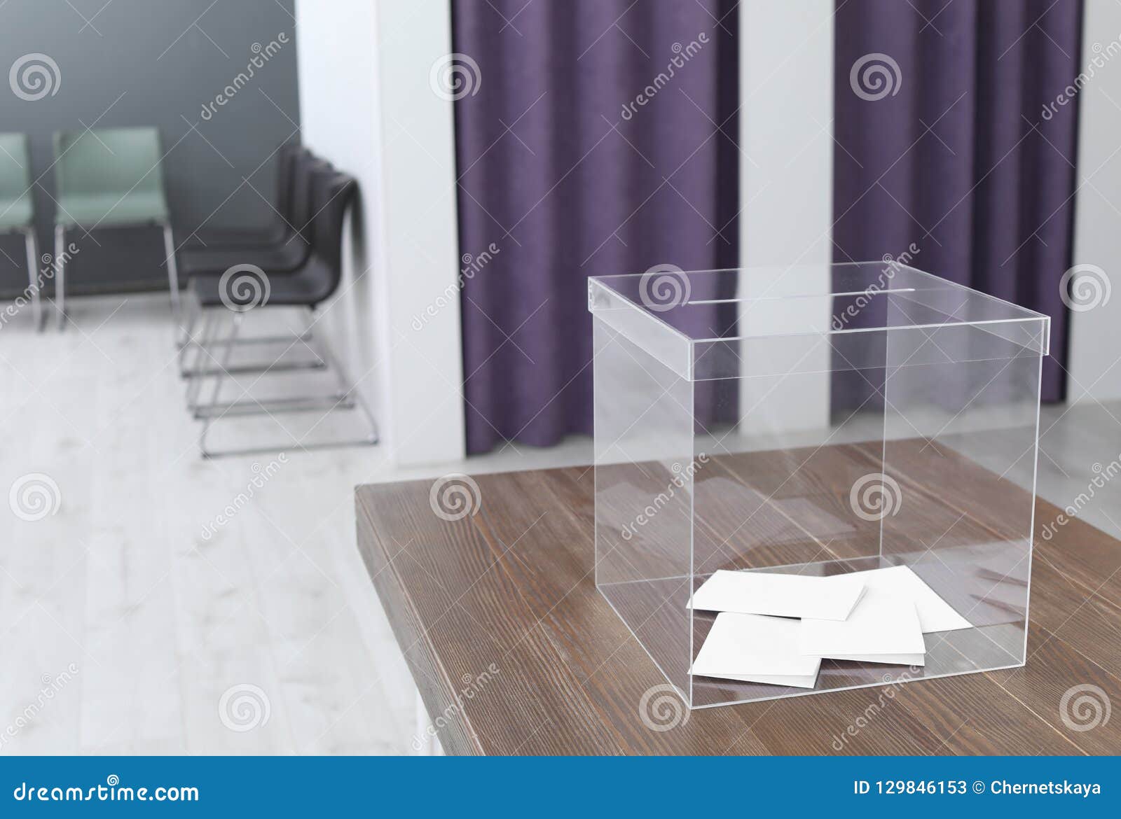 Ballot Box on Table at Polling Station. Stock Image - Image of opinion ...