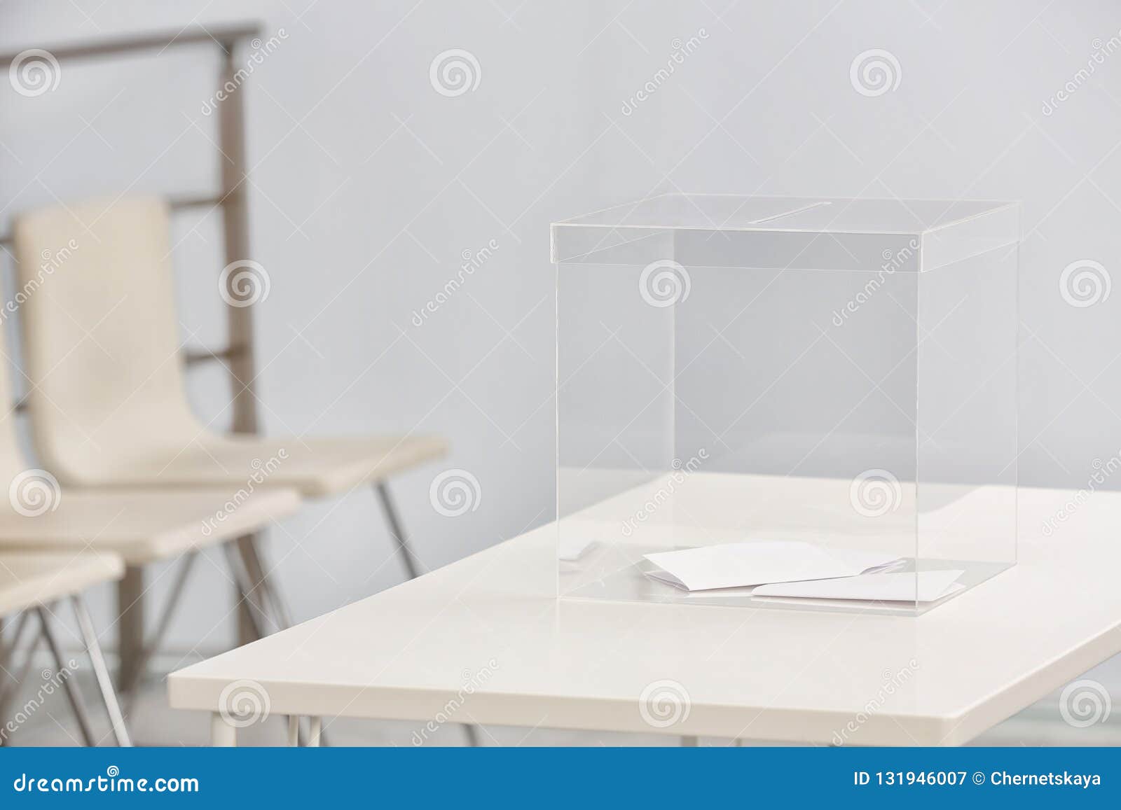 Ballot Box on Table at Polling Station. Stock Image - Image of elect ...