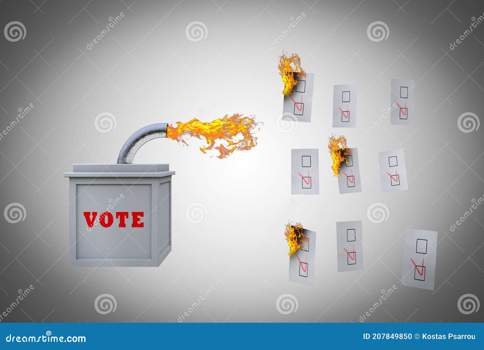 Ballot Box Throws Fire at Votes Demonstrating Election Fraud Concept ...