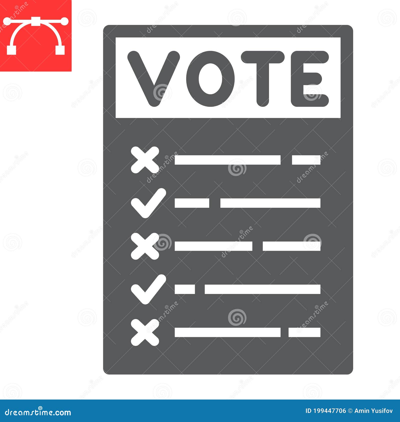 Ballot Paper Glyph Icon, Election and Checklist, Voting Paper Sign ...