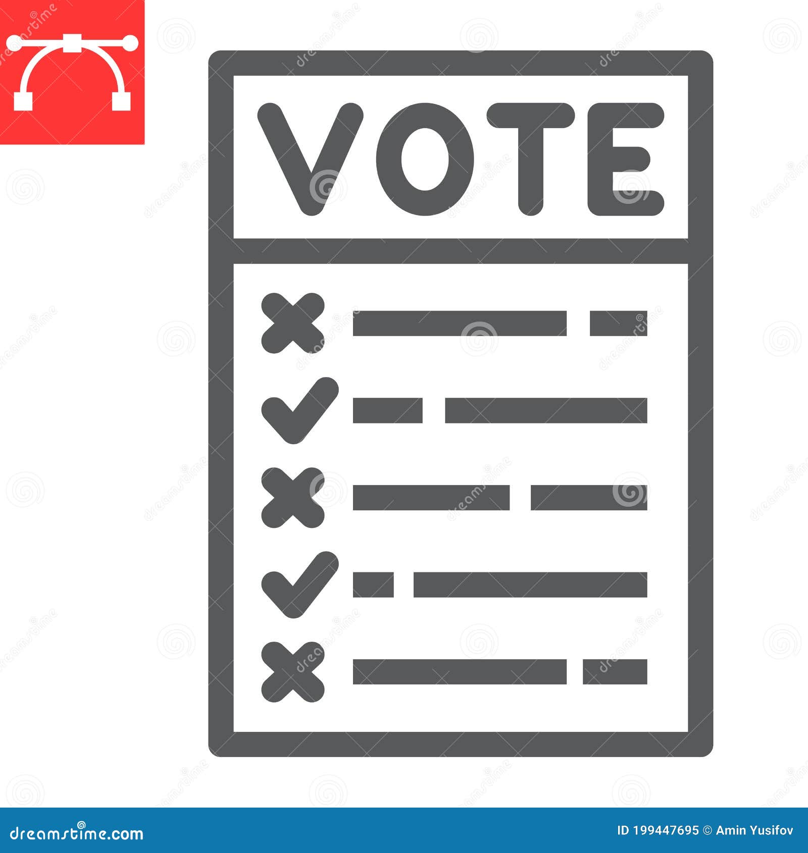 Ballot Paper Line Icon, Election and Checklist, Voting Paper Sign ...