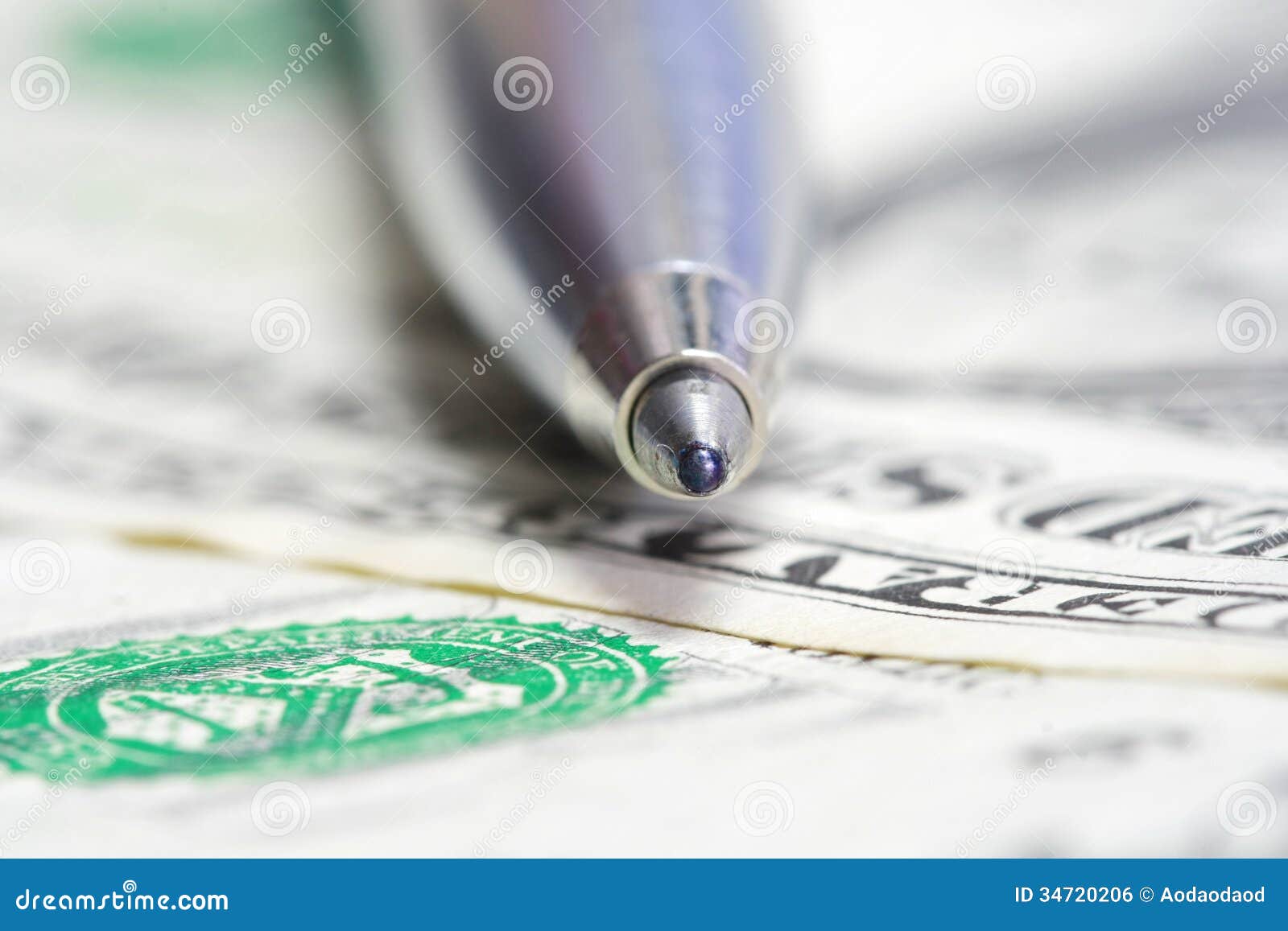 Ballpoint Metal Pen on US Dollar Bill Stock Photo - Image of currency ...