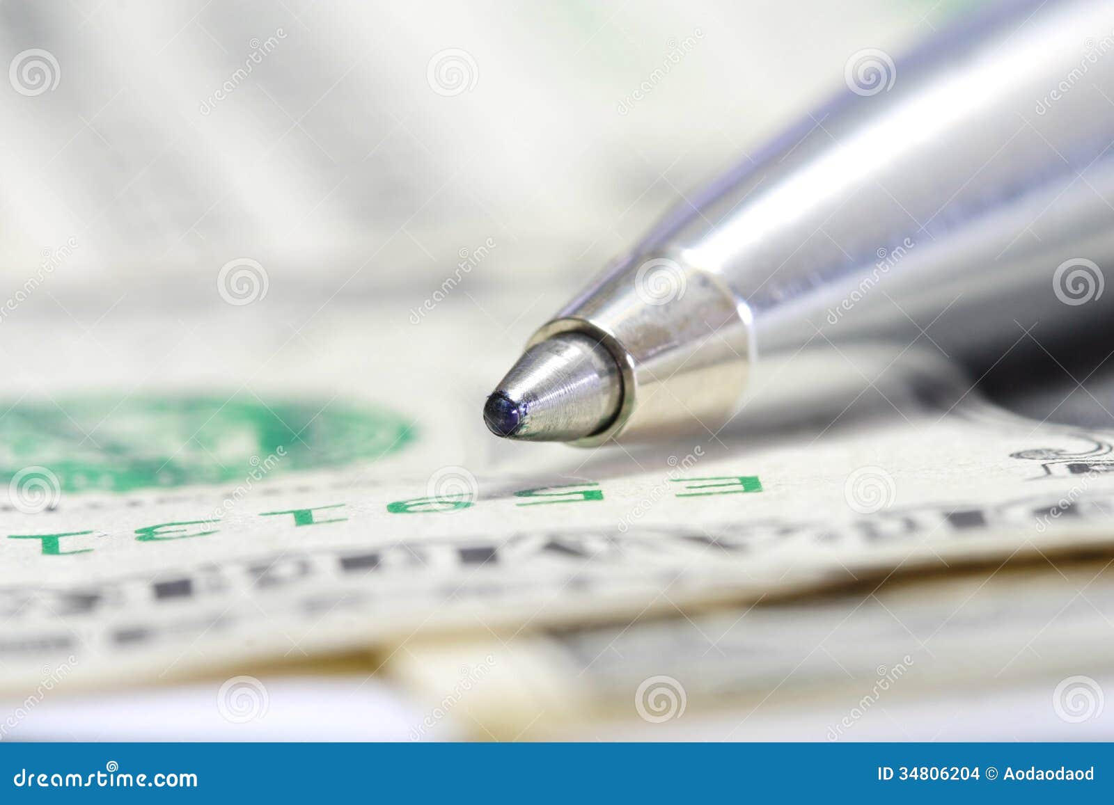 Ballpoint Metal Pen on US Dollar Bill Stock Photo - Image of bills ...