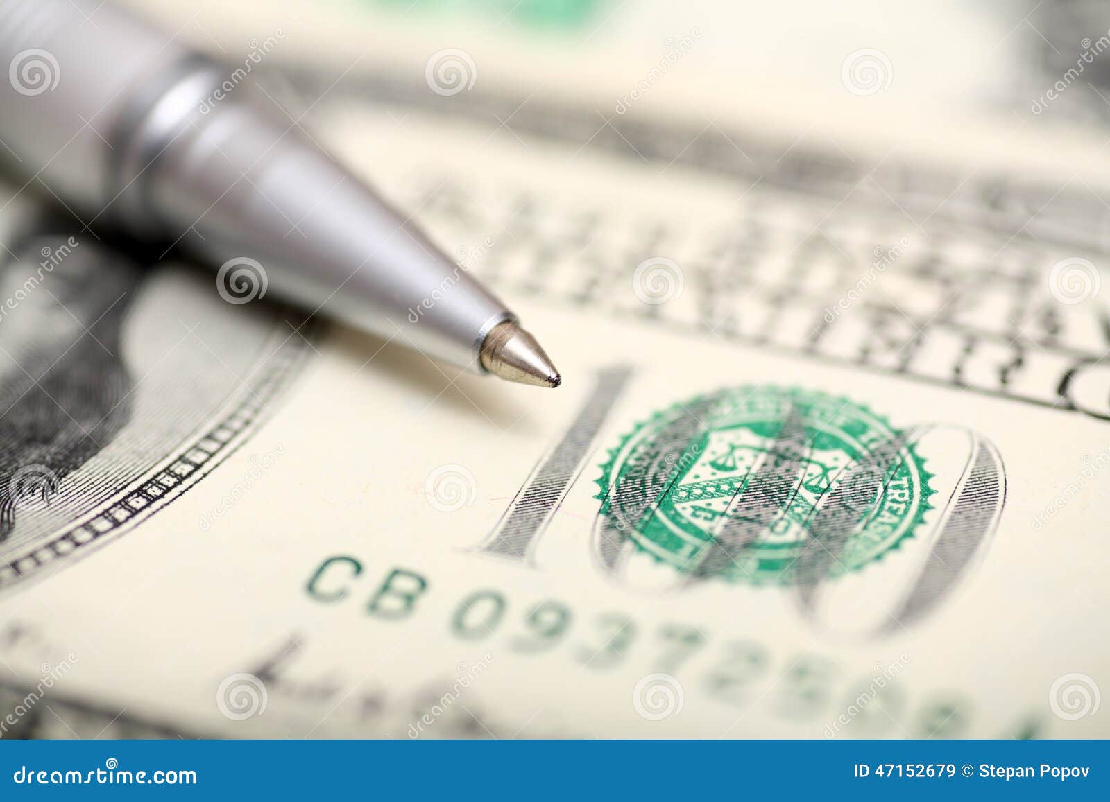 Ballpoint pen and dollars stock image. Image of money - 47152679