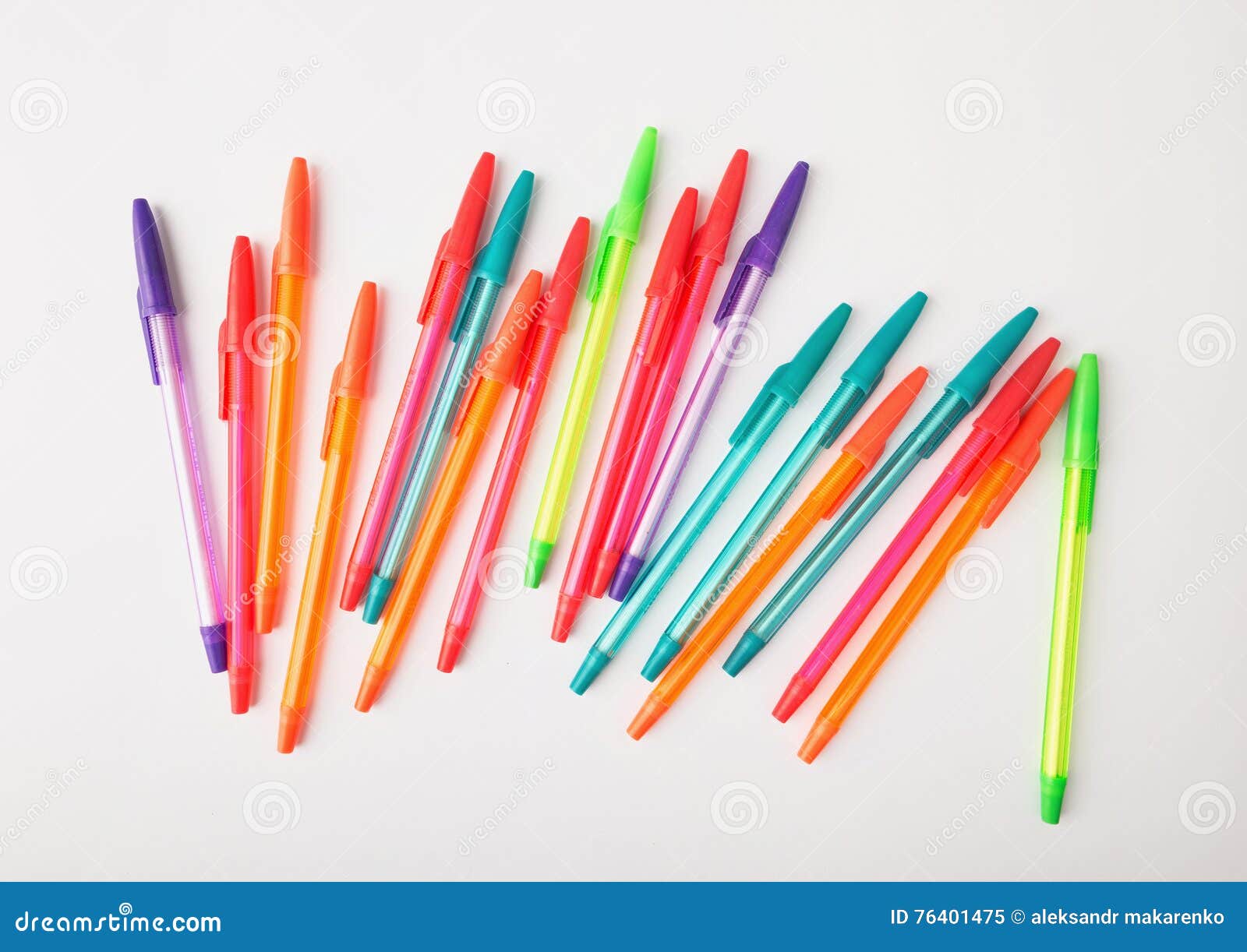 Ballpoint Pens of Different Colors on a White Background Stock Image ...