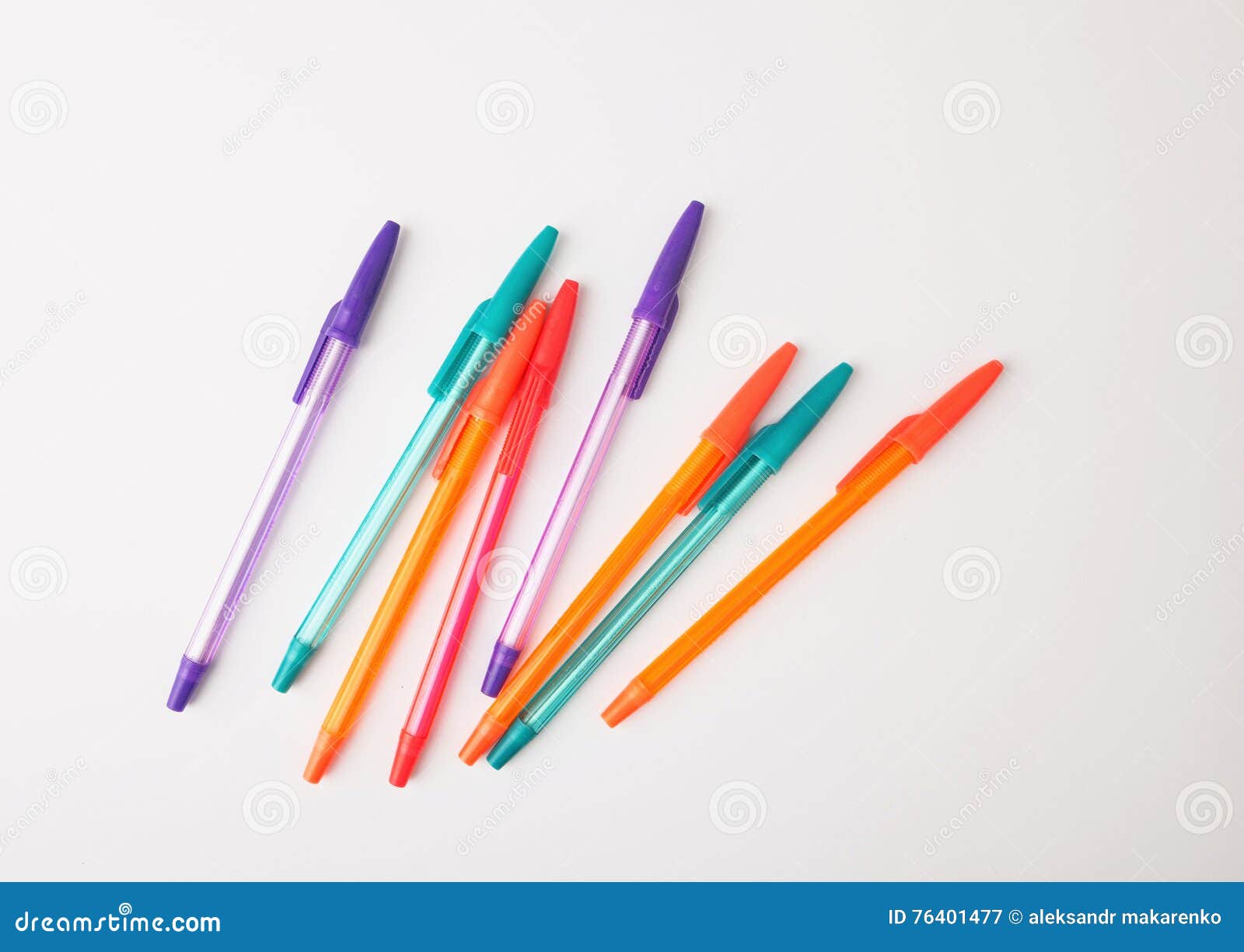 Ballpoint Pens of Different Colors on a White Background Stock Image ...