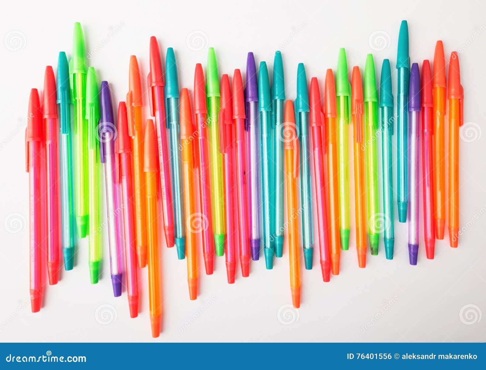 Ballpoint Pens of Different Colors on a White Background Stock Photo ...