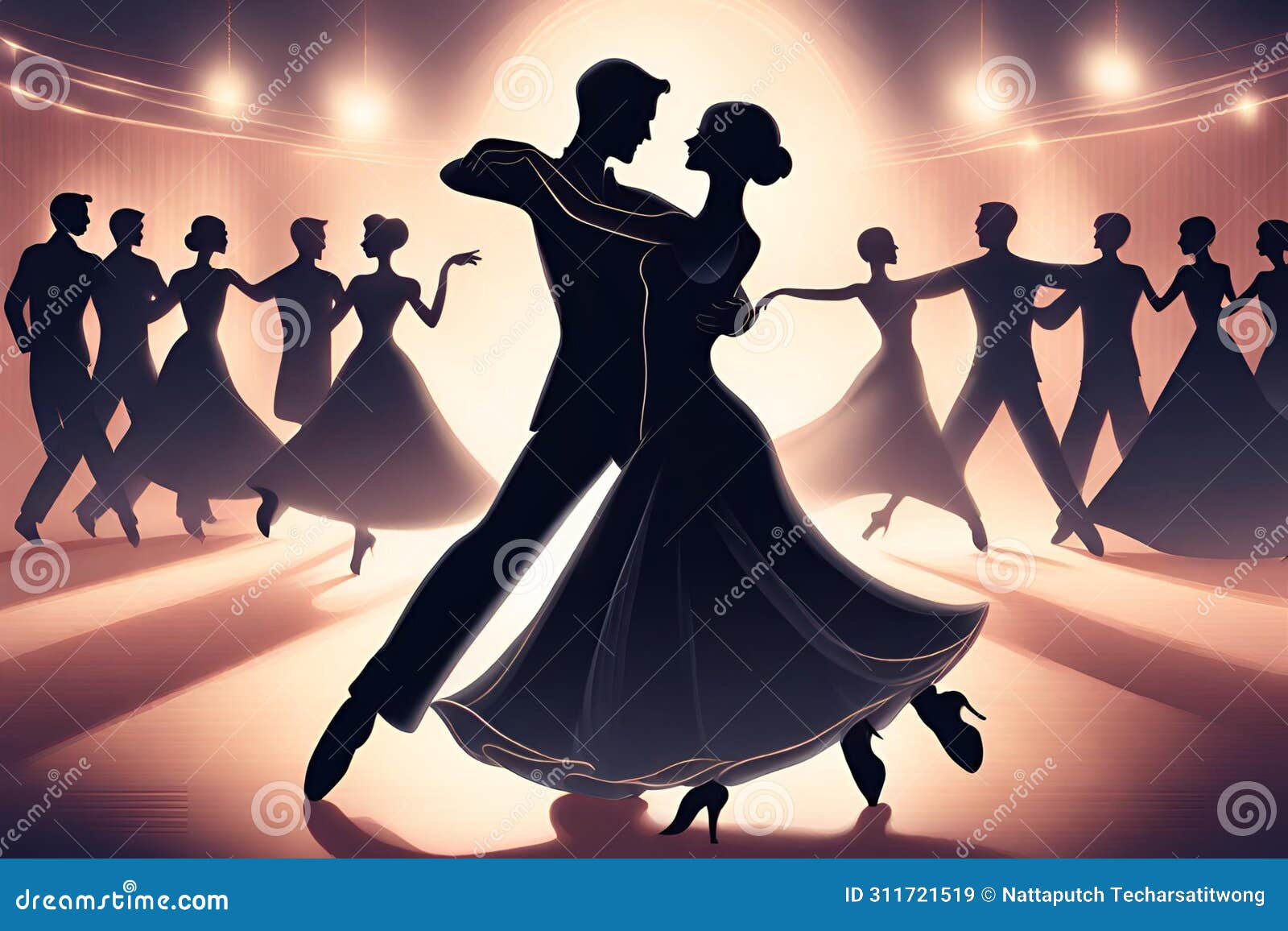 Ballroom Couple Dance Concept in Simple Black Lines Stock Illustration ...