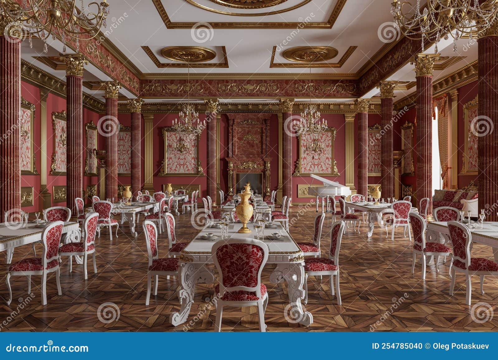 The Ballroom and Restaurant in Classic Style. 3D Render Editorial Image ...
