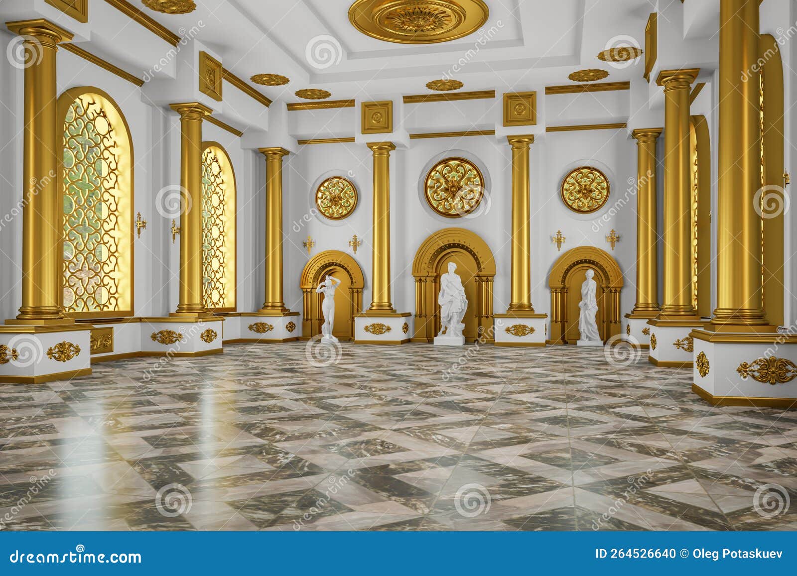 The Ballroom and Restaurant in Classic Style. 3D Render Stock ...
