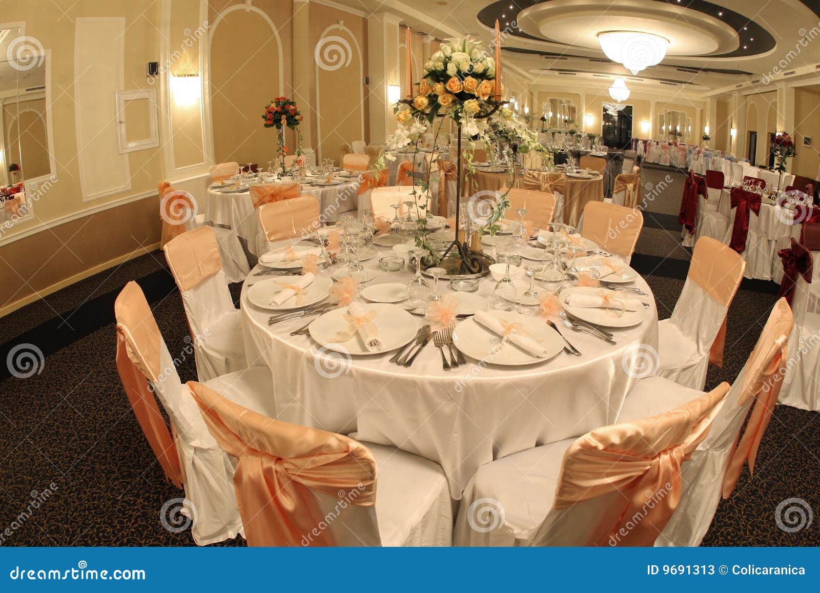 Ballroom table stock image. Image of bouquet, party, round - 9691313