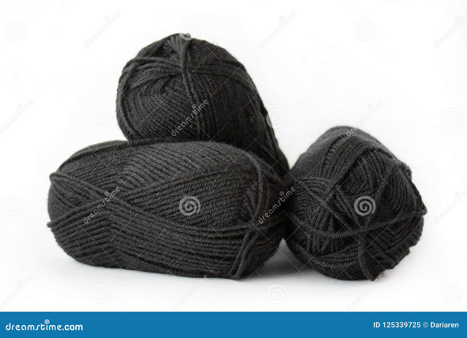 Balls of Black Plain Yarn on White Background. Stock Image - Image of ...