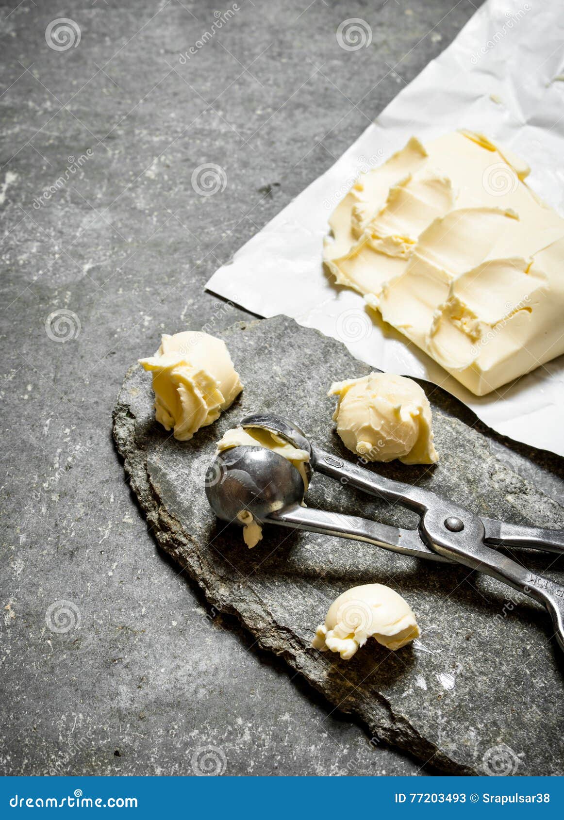 Balls of Butter with a Measuring Scissors. Stock Image - Image of ...