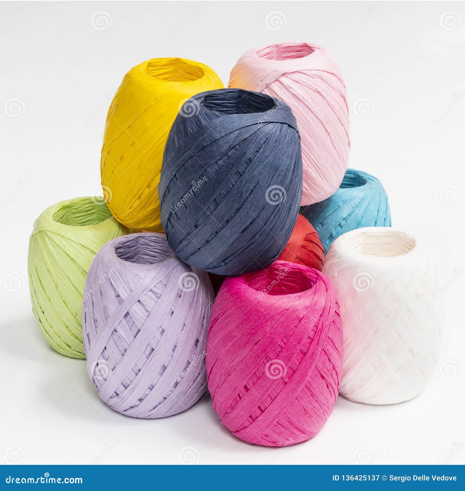 Balls of colored raffia stock image. Image of environment - 136425137