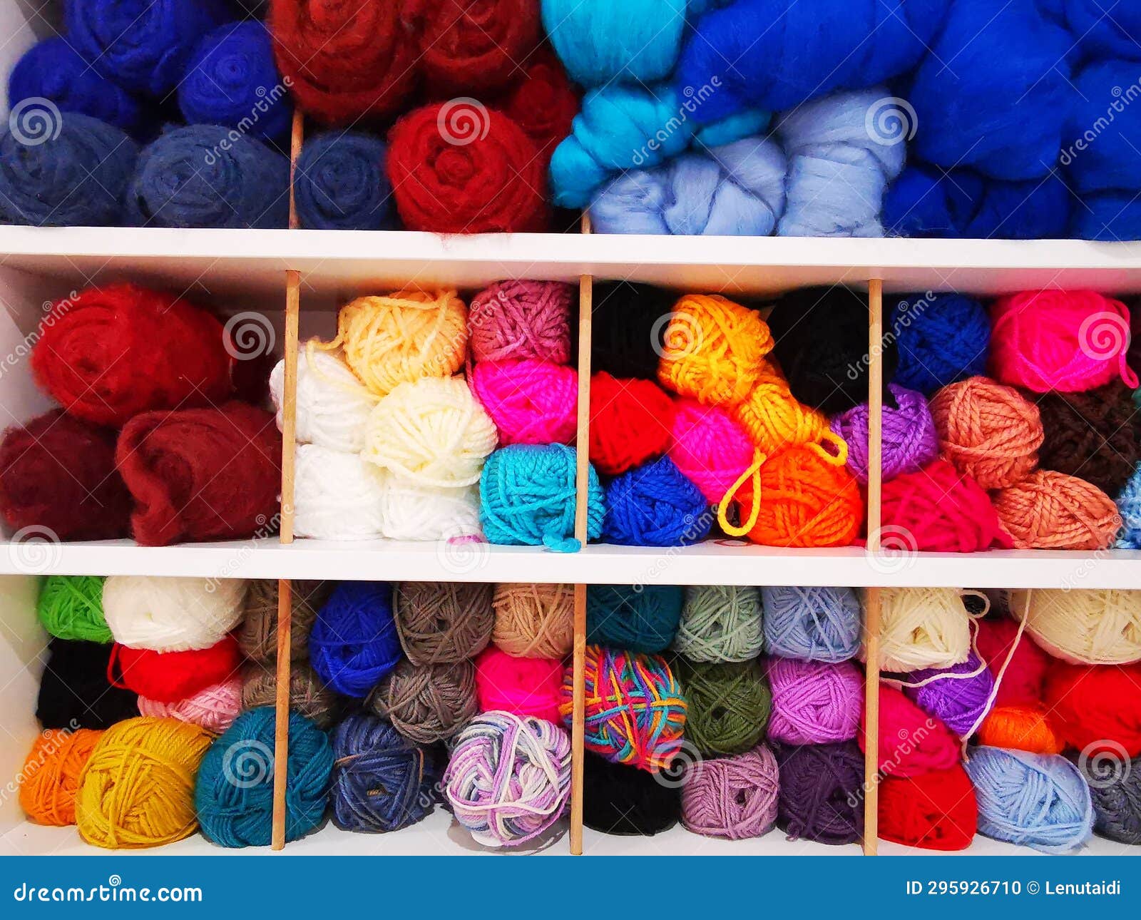 Balls of Colored Wool on the Shelves Stock Photo - Image of clothing ...