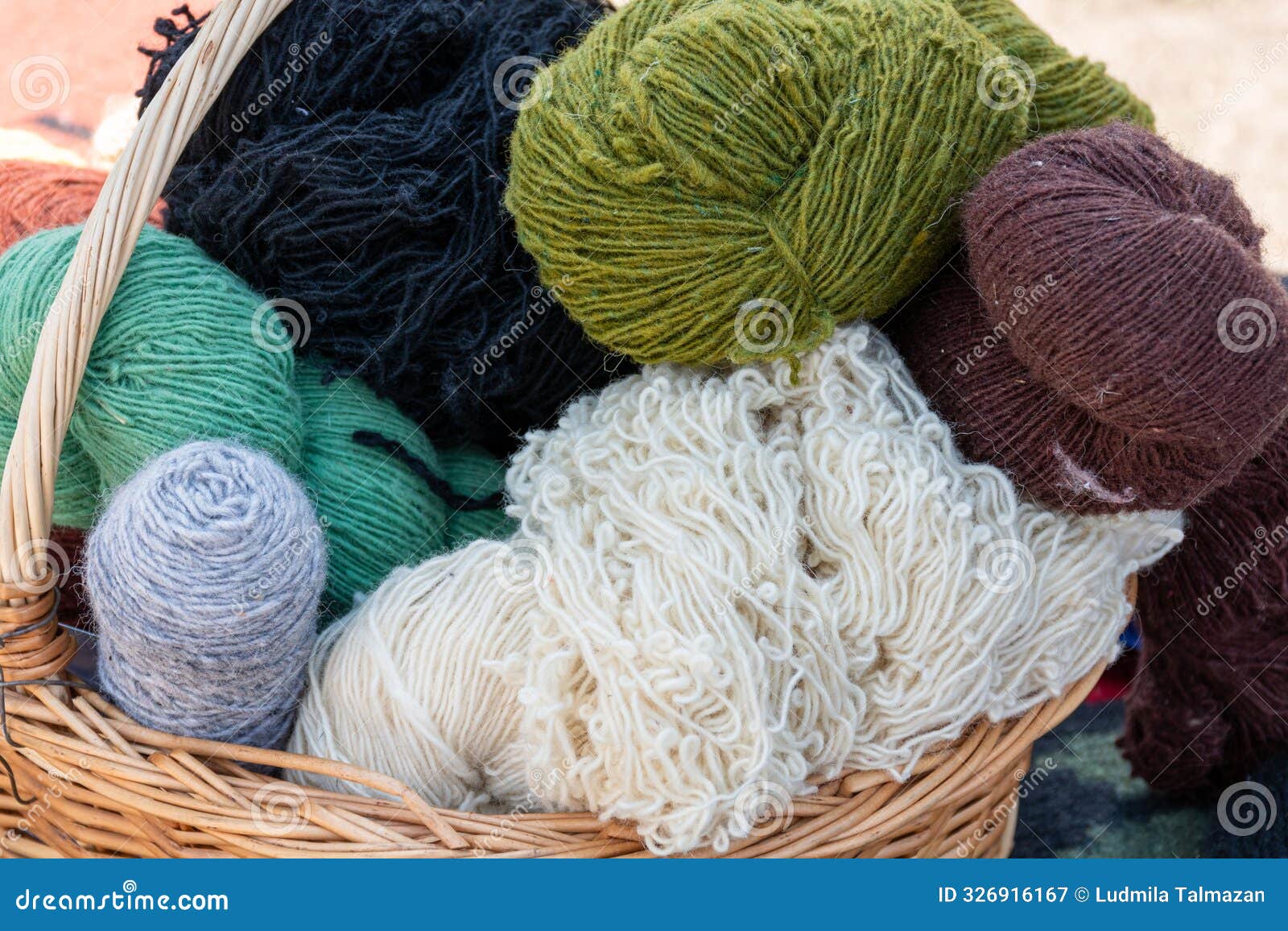 Balls of Colorful Wool in Basket, Rustic Background for Creativity and ...