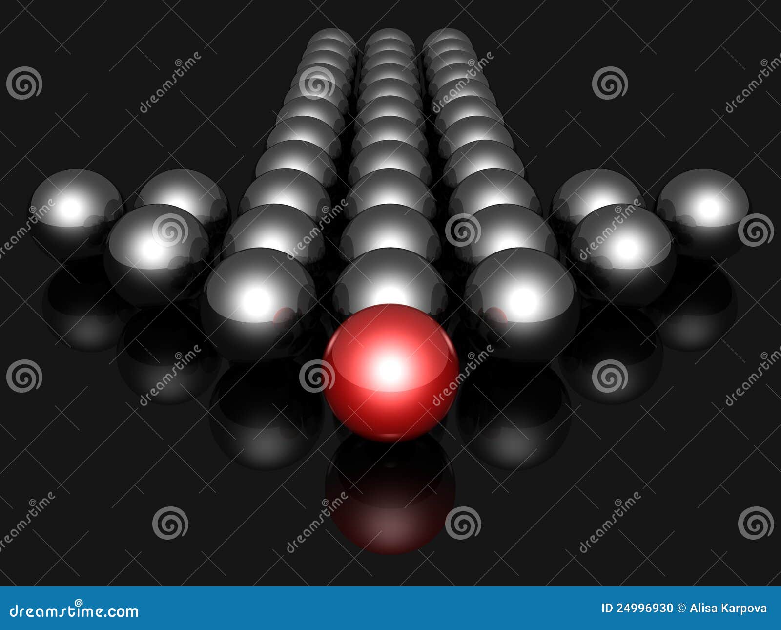 Balls Forming an Arrow.with Red Leader on Dark Stock Illustration ...