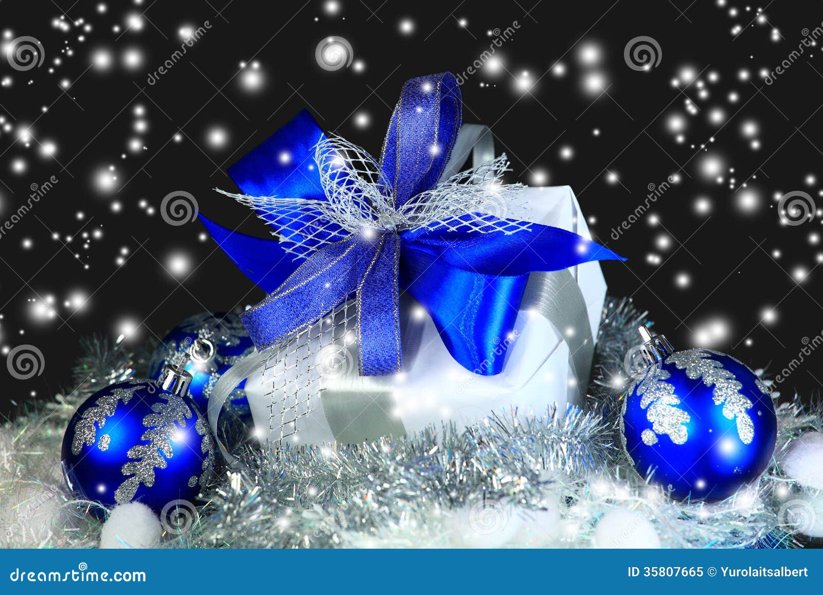 Balls with Gift Box on Snow Stock Image - Image of seasonal, season ...