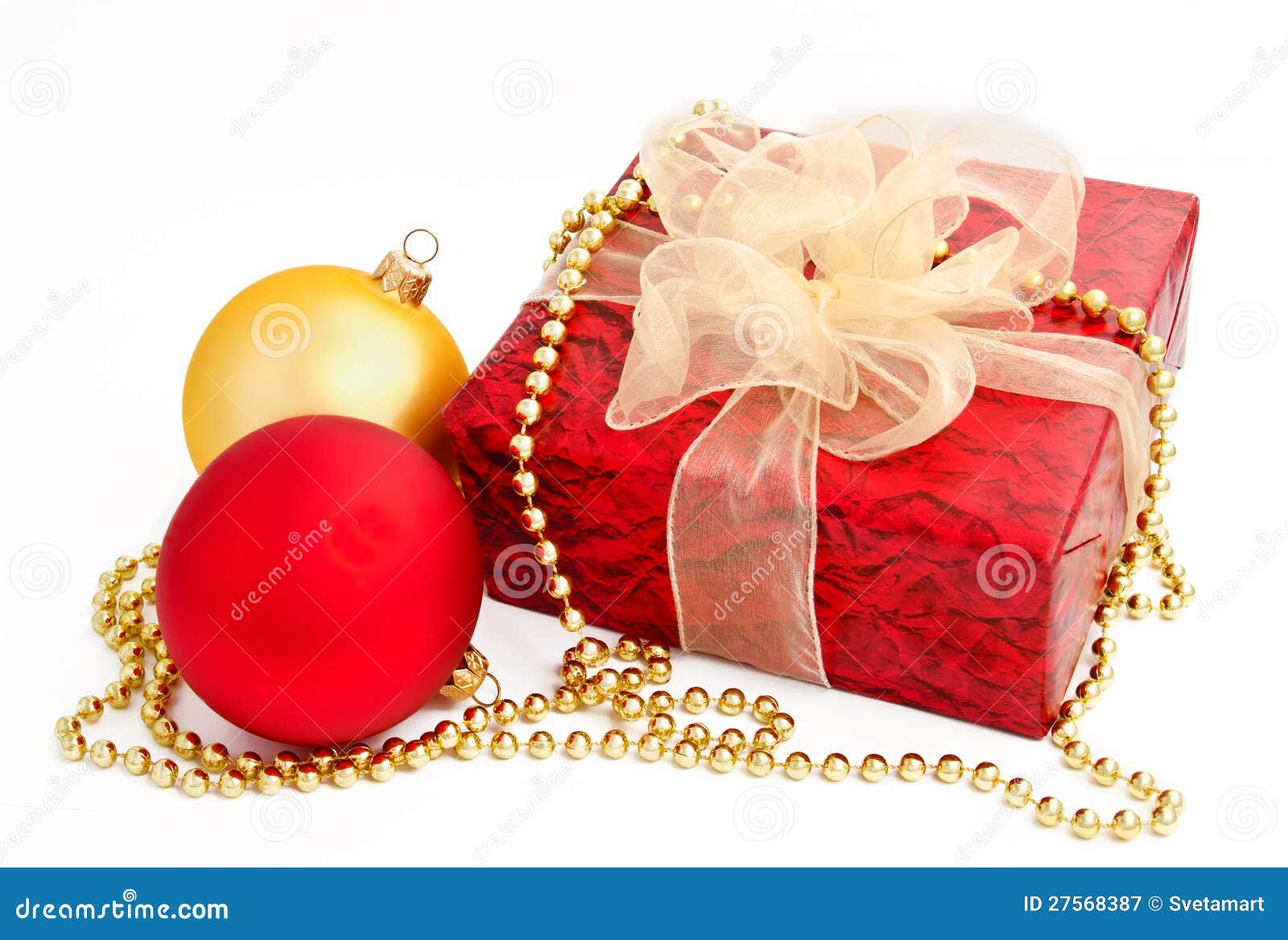 Balls and Gift Box on a White Stock Image - Image of strip, winter ...