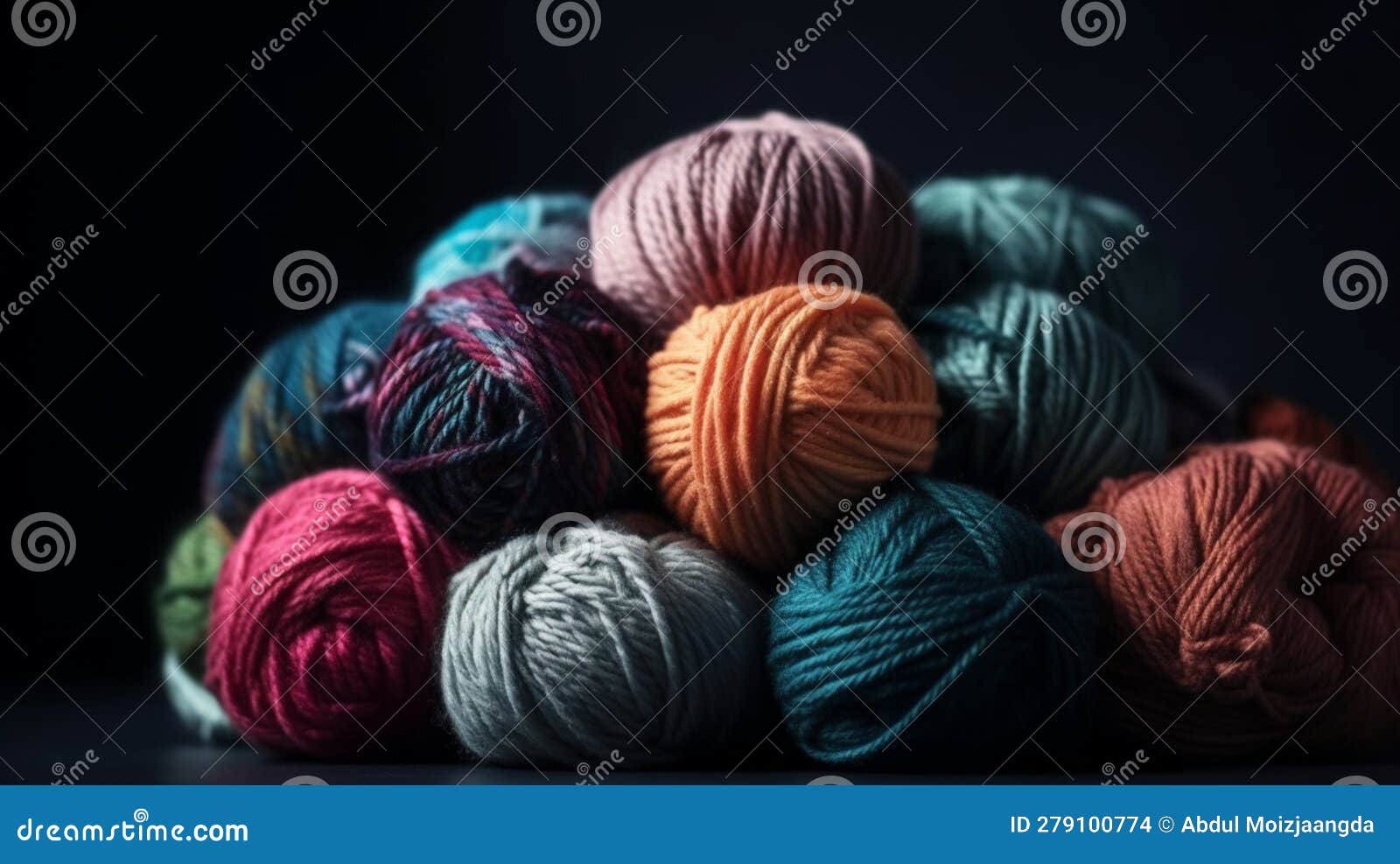 Balls of Multicolored Wool Stacked on a Dark Background, Different ...