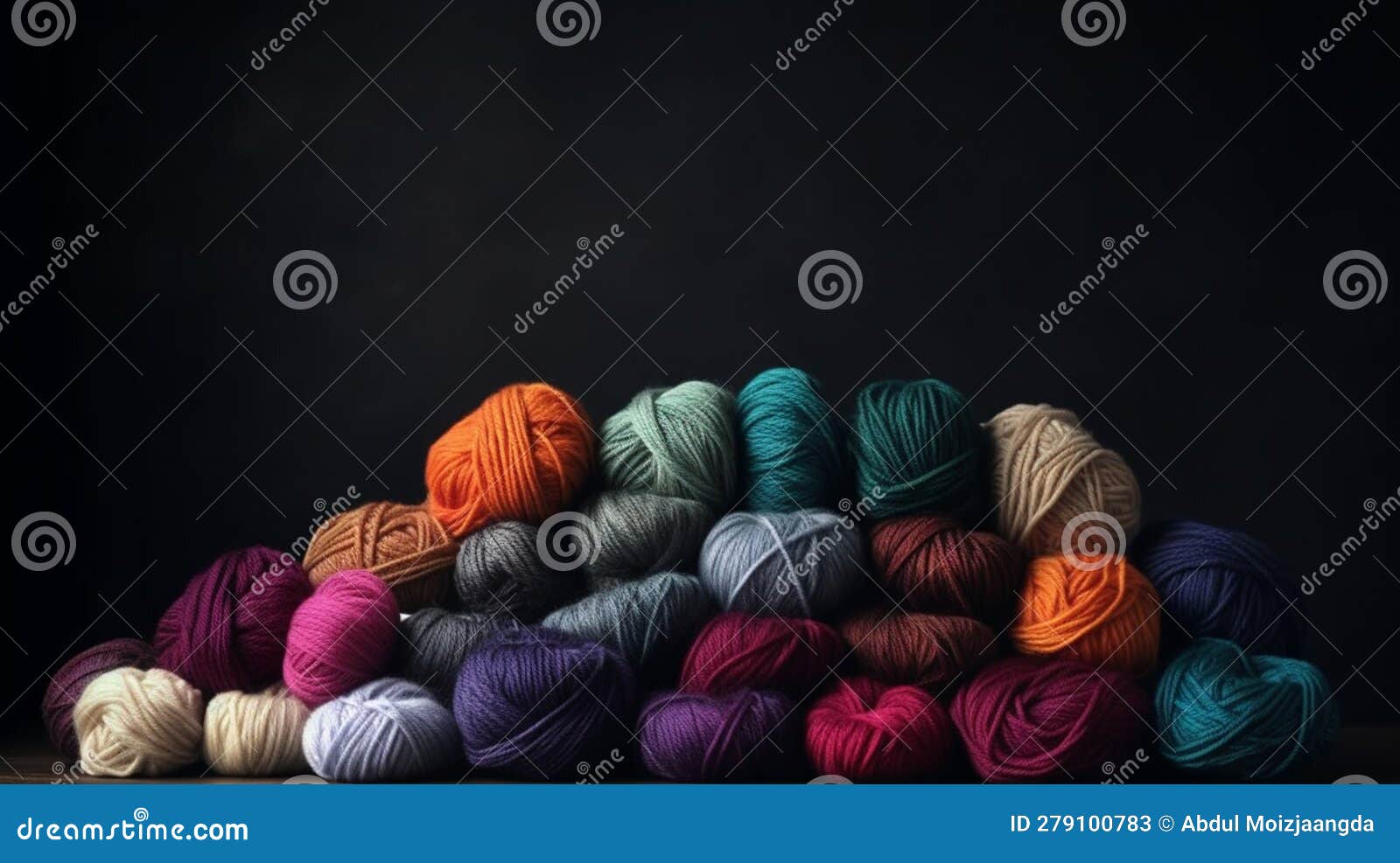 Balls of Multicolored Wool Stacked on a Dark Background, Different ...