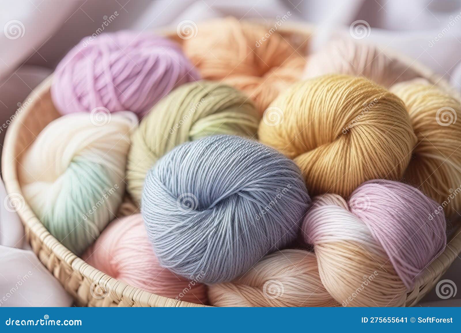 Balls, Skeins of Pastel-colored Yarn for Needlework on a Light Surface ...