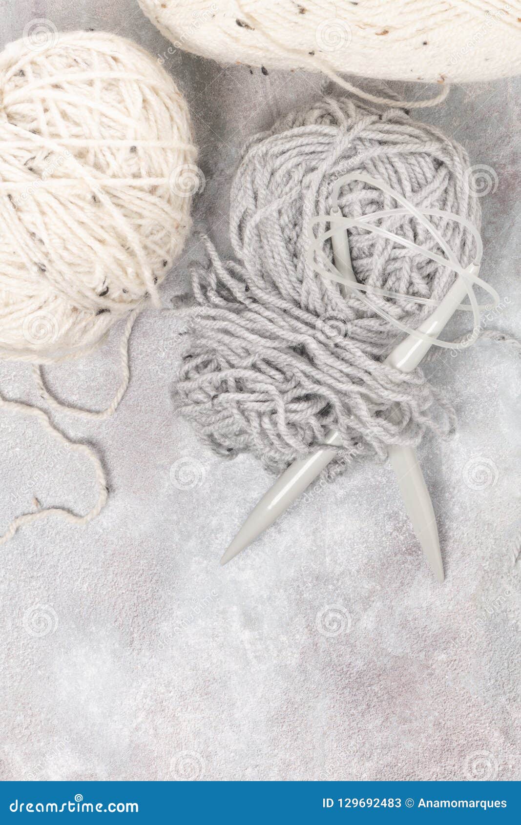 Balls of Wool Soft Yarn with Needles for Knit. Stock Image - Image of ...